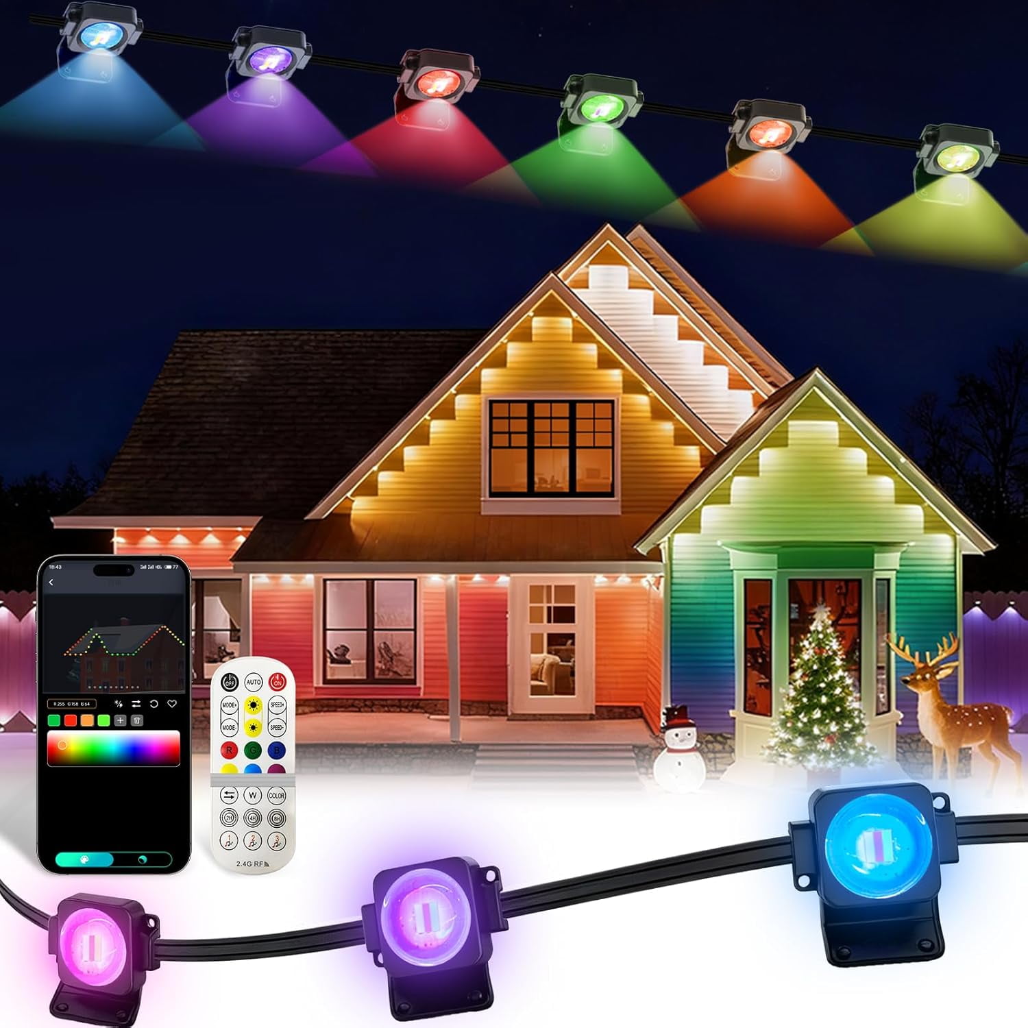 Permanent Outdoor Lights 100FT DIY RGB-IC LED Christmas Eave Lights ...