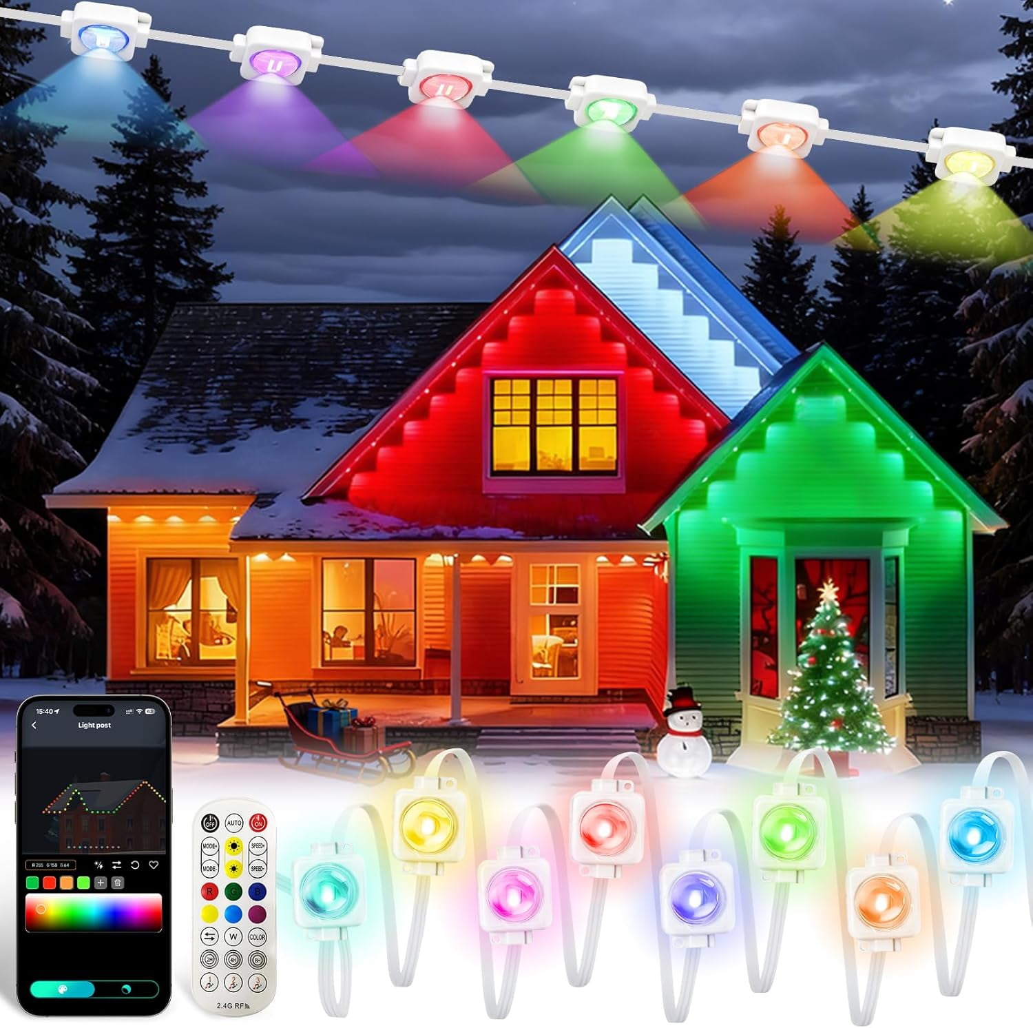 Permanent Outdoor Lights 100FT DIY RGB-IC LED Christmas Eave Lights ...
