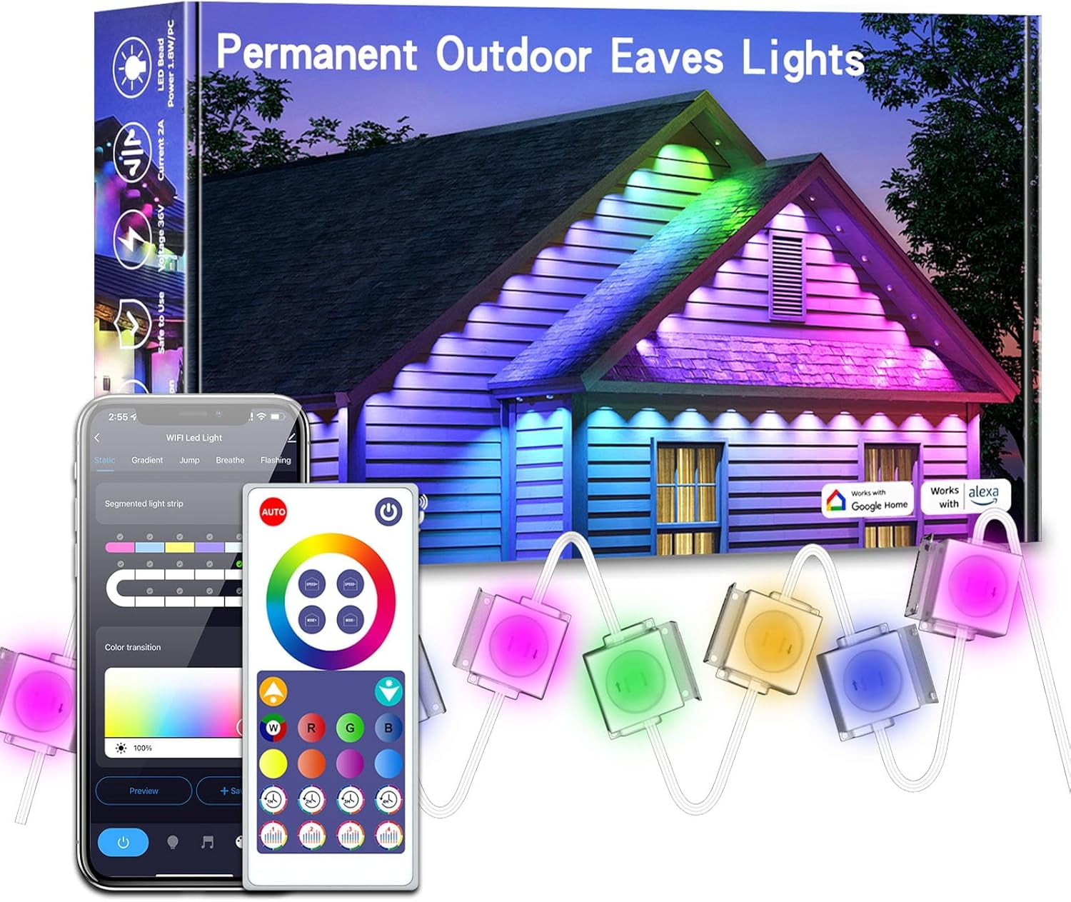 Permanent Outdoor Lights,100FT Smart RGB Outdoor Lights with LED Starry ...
