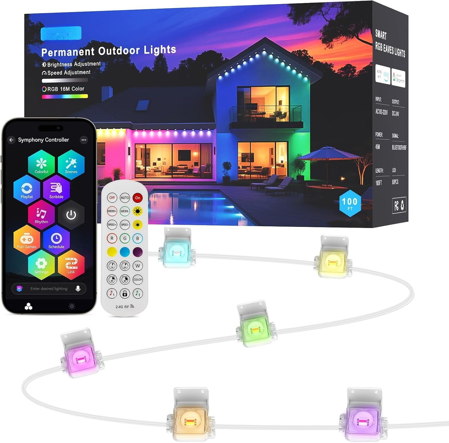 Permanent Outdoor Lights 100ft with 60 , IP67 for Outdoor Decor, App ...