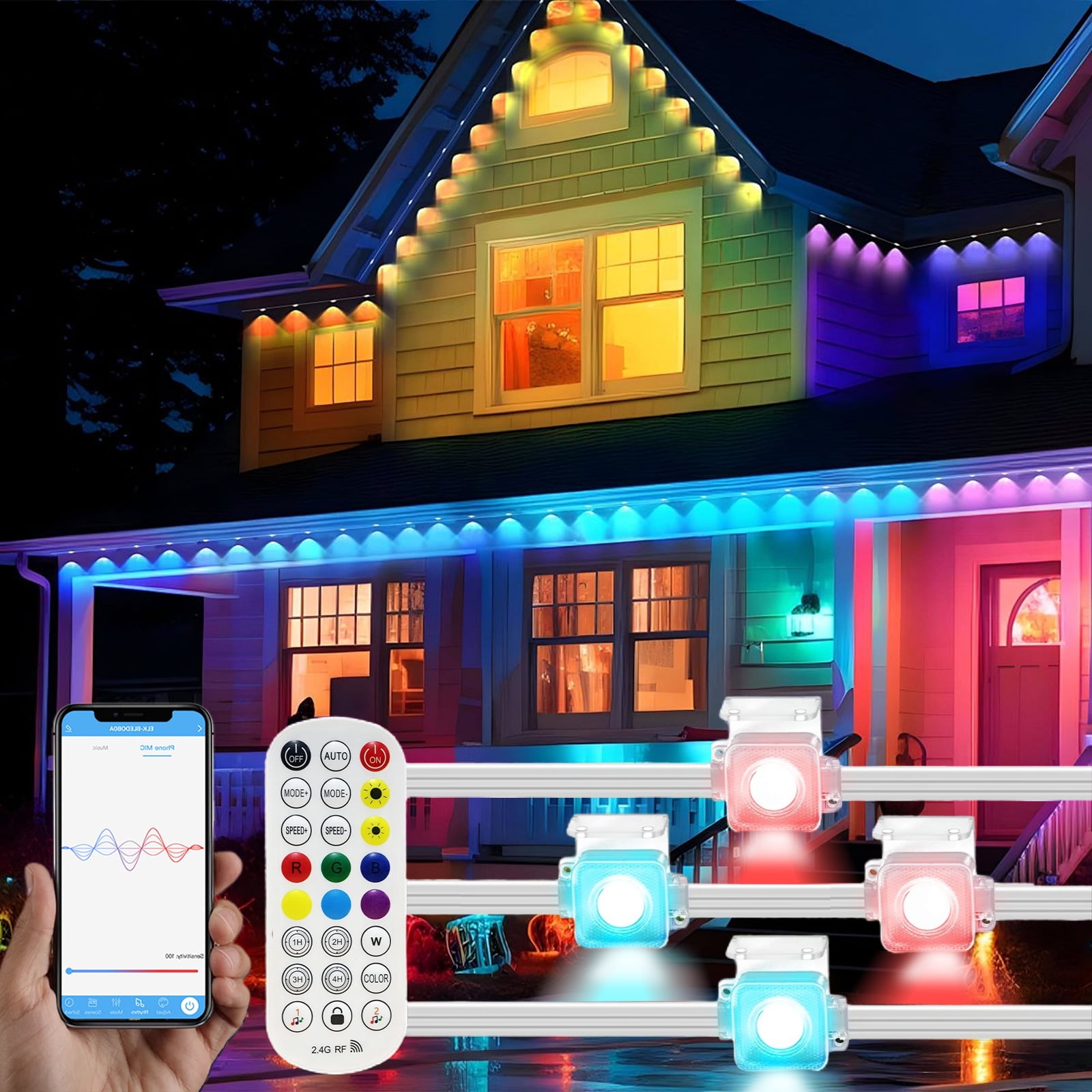 Permanent Outdoor Lights,100ft RGB Outdoor Christmas Lights with 60 LED ...