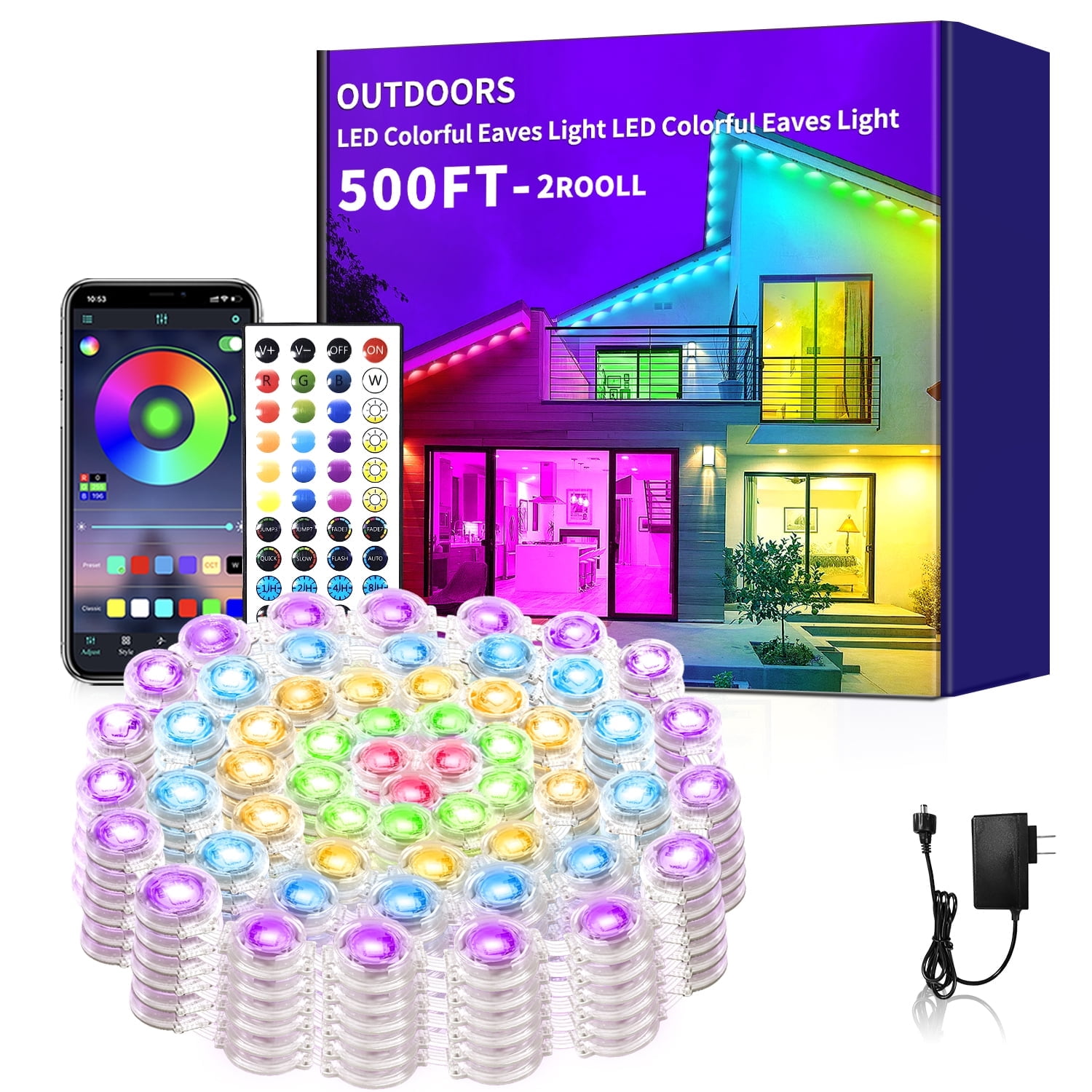 Permanent Outdoor Lights,500ft RGB Eave Lights with App Control Remote ...