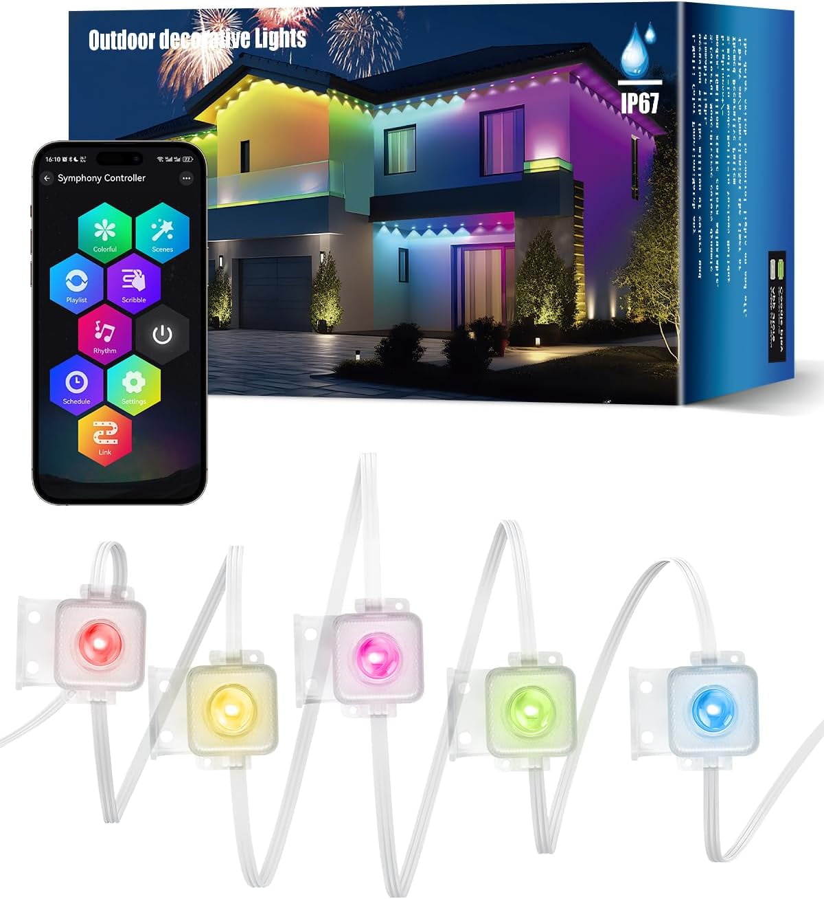 Permanent Outdoor Lights 50ft, RGB Smart LED Eaves Light IP67 ...