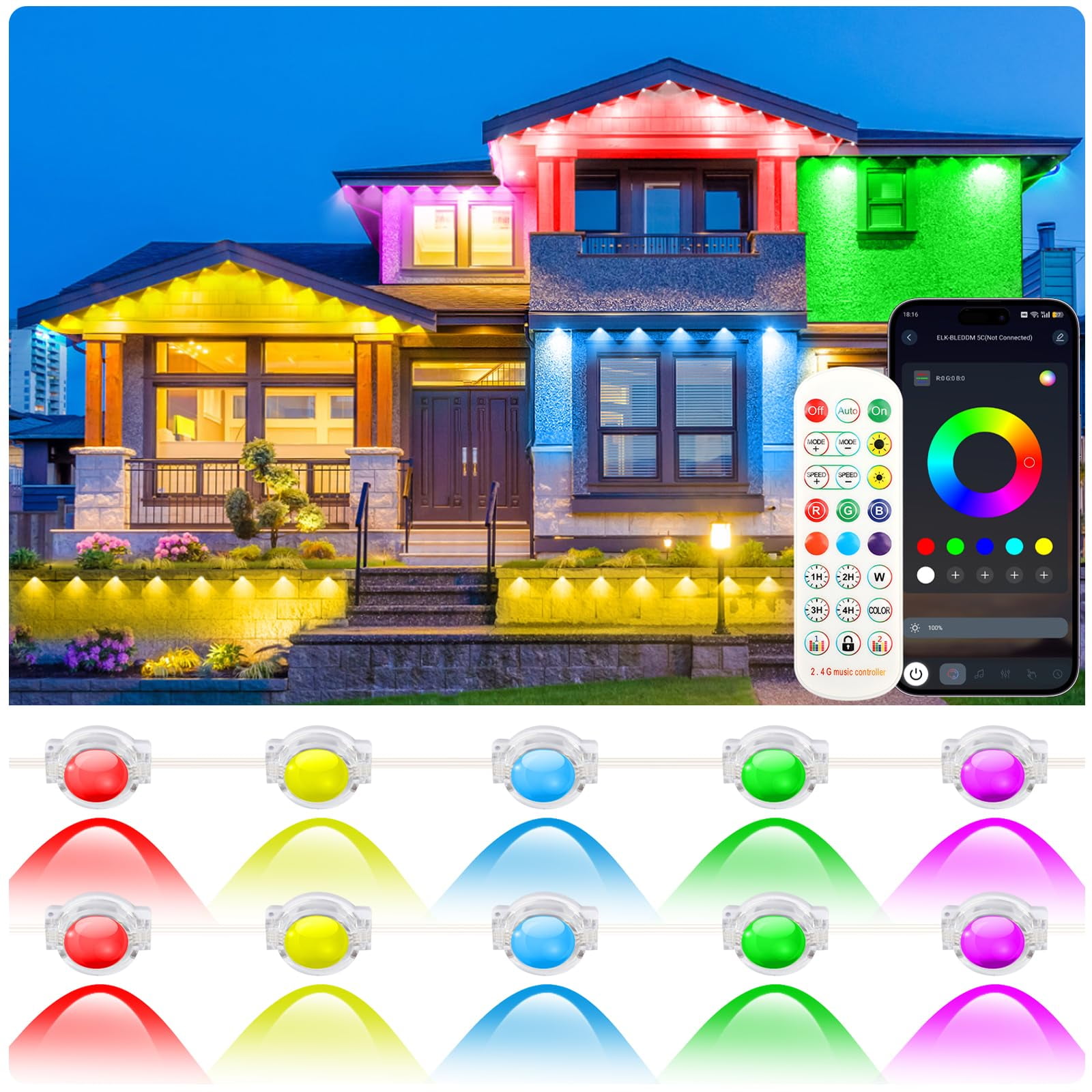 Permanent Outdoor Lights for House, 100FT RGB LED Eave Lights with APP ...