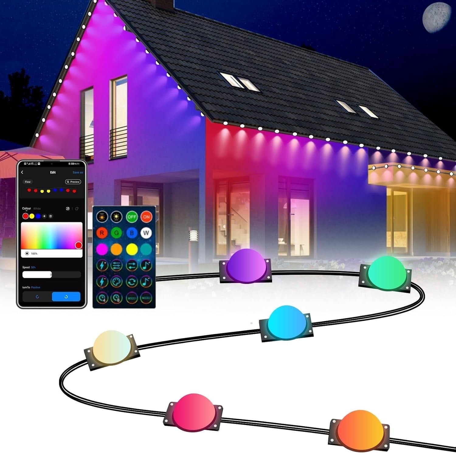 Permanent Outdoor Lights Waterproof, 30FT 20LEDs Eaves Lights APP ...