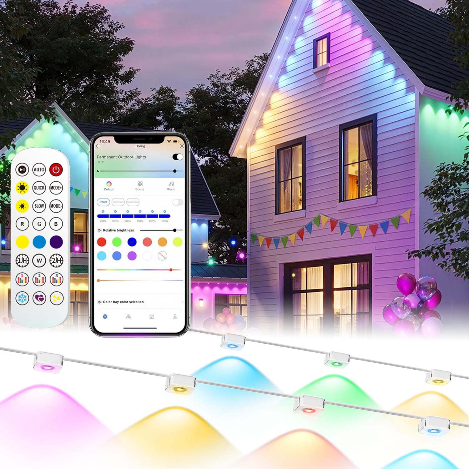 Permanent Outdoor Lights Waterproof with App & Remote,RGB+IC Smart ...