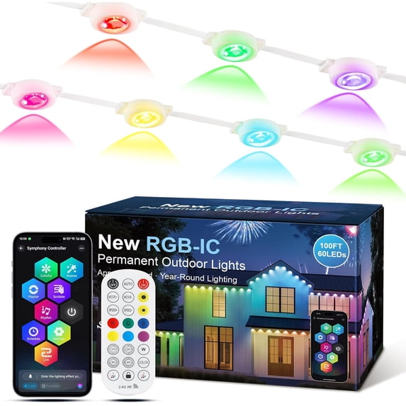 Permanent Outdoor Lights for House, 60 100ft RGBIC Eaves Lighting, Year ...