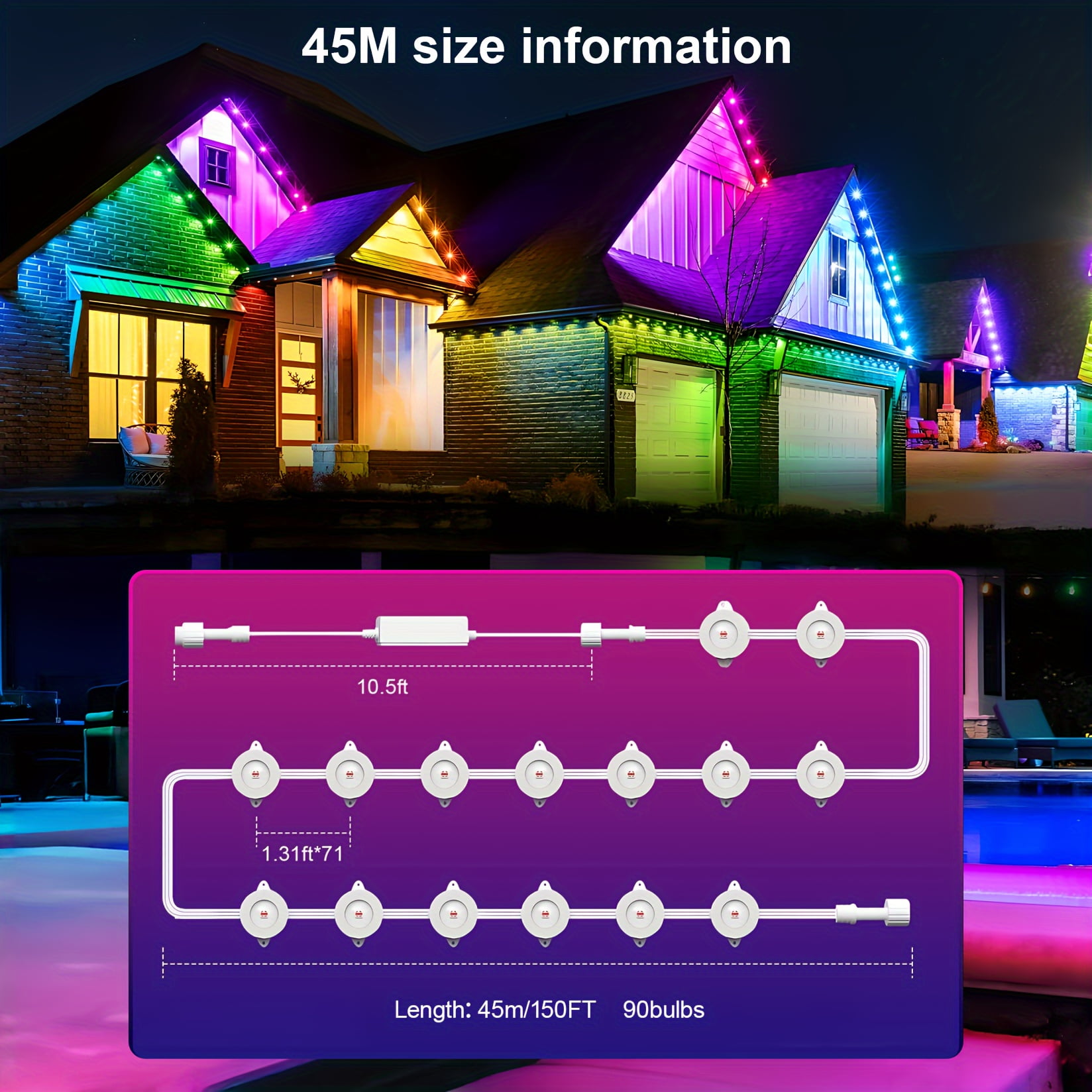 Permanent Outdoor Rainbow RGB IC Eaves Lights - Smart Wireless APP + Remote Control ...