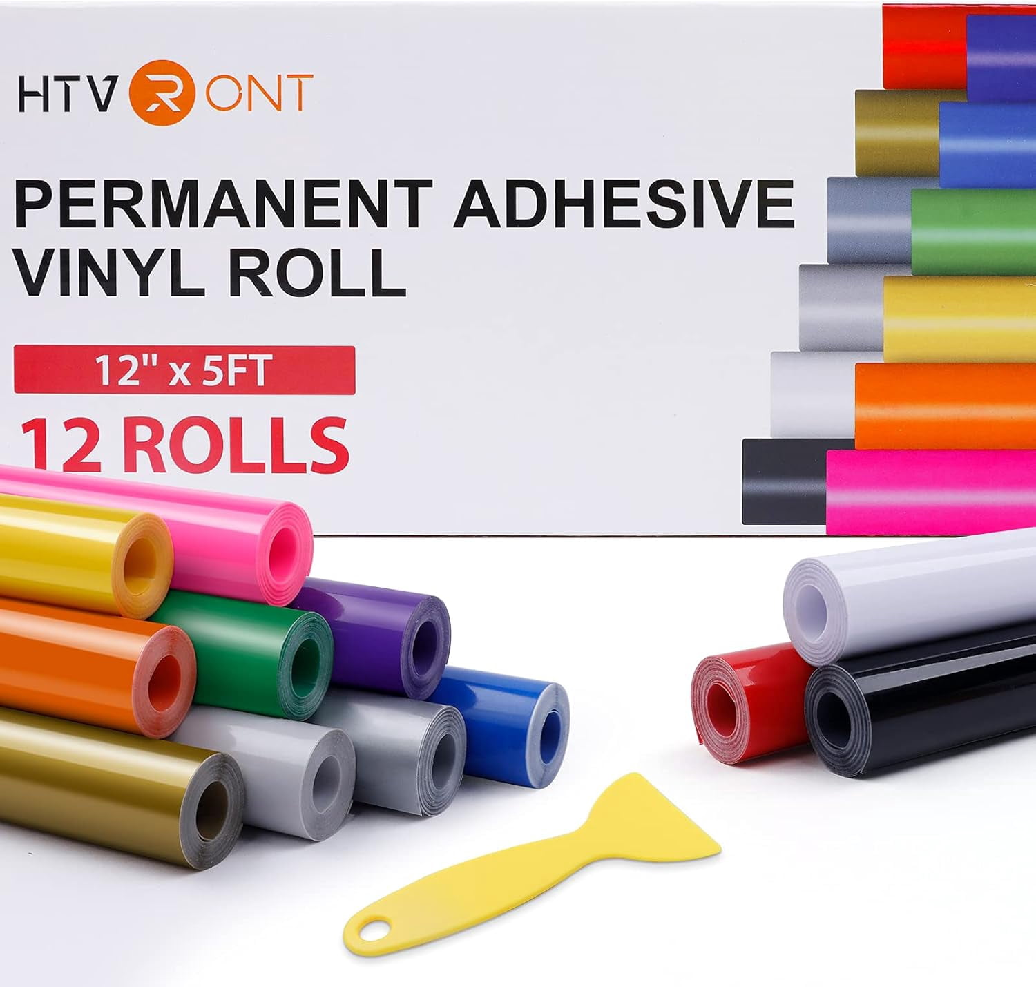 Permanent Vinyl for Cricut - 12 Pack 12 Inch By 5 Feet Permanent Vinyl ...