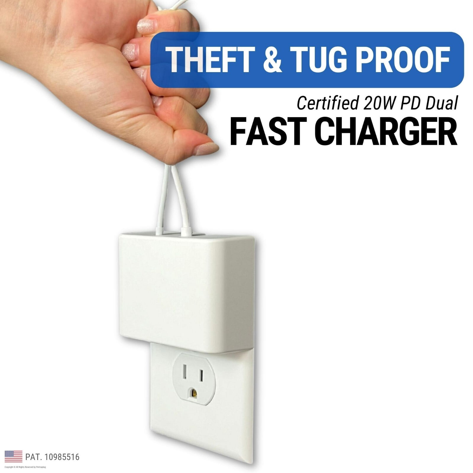 Permaplug Charger Lock: Anti-Theft & Tug-Proof Phone Charger (6FT, USB ...
