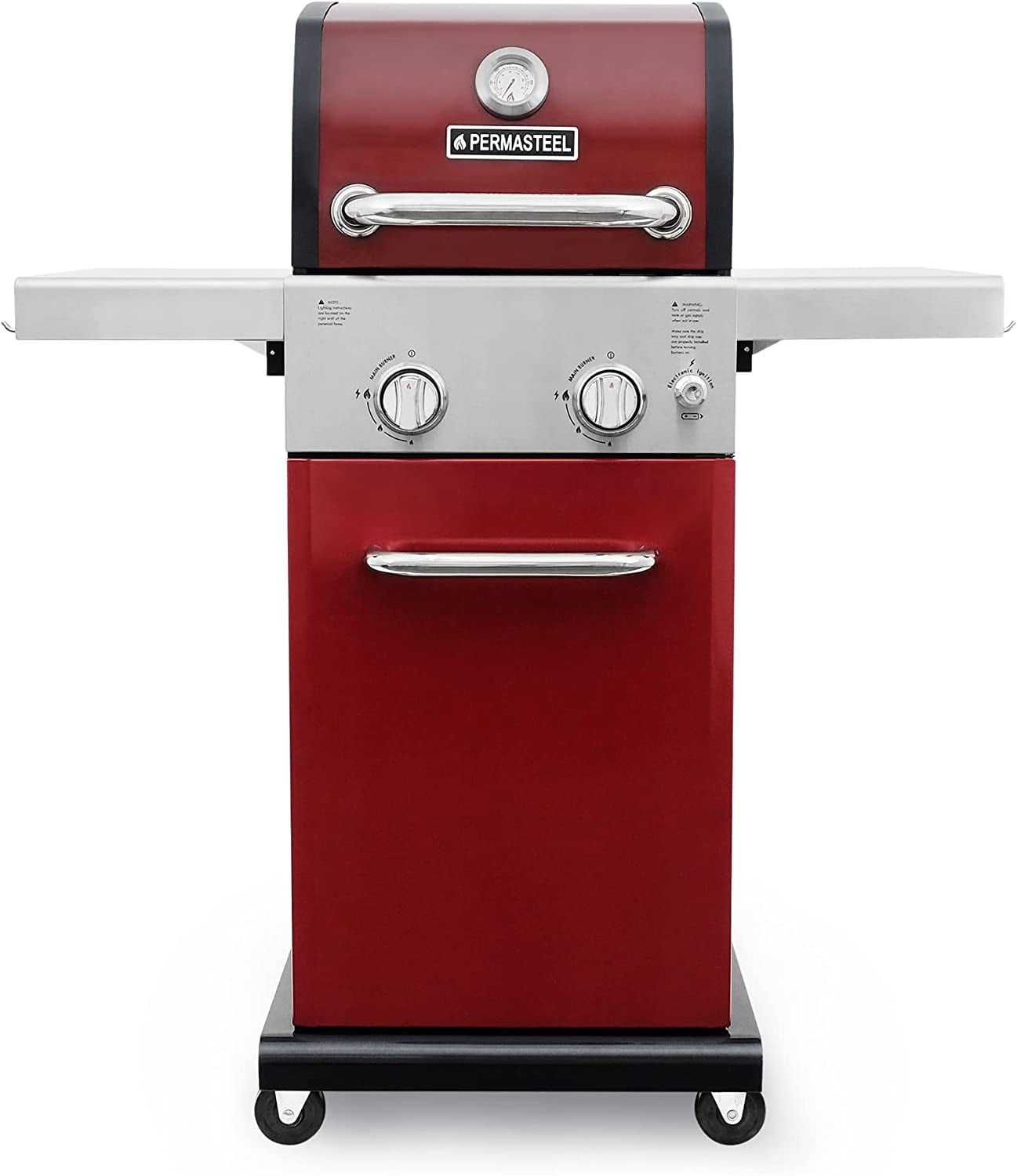 Permasteel 2-Burner Compact Propane Gas Grill with Foldable Sides, Red ...