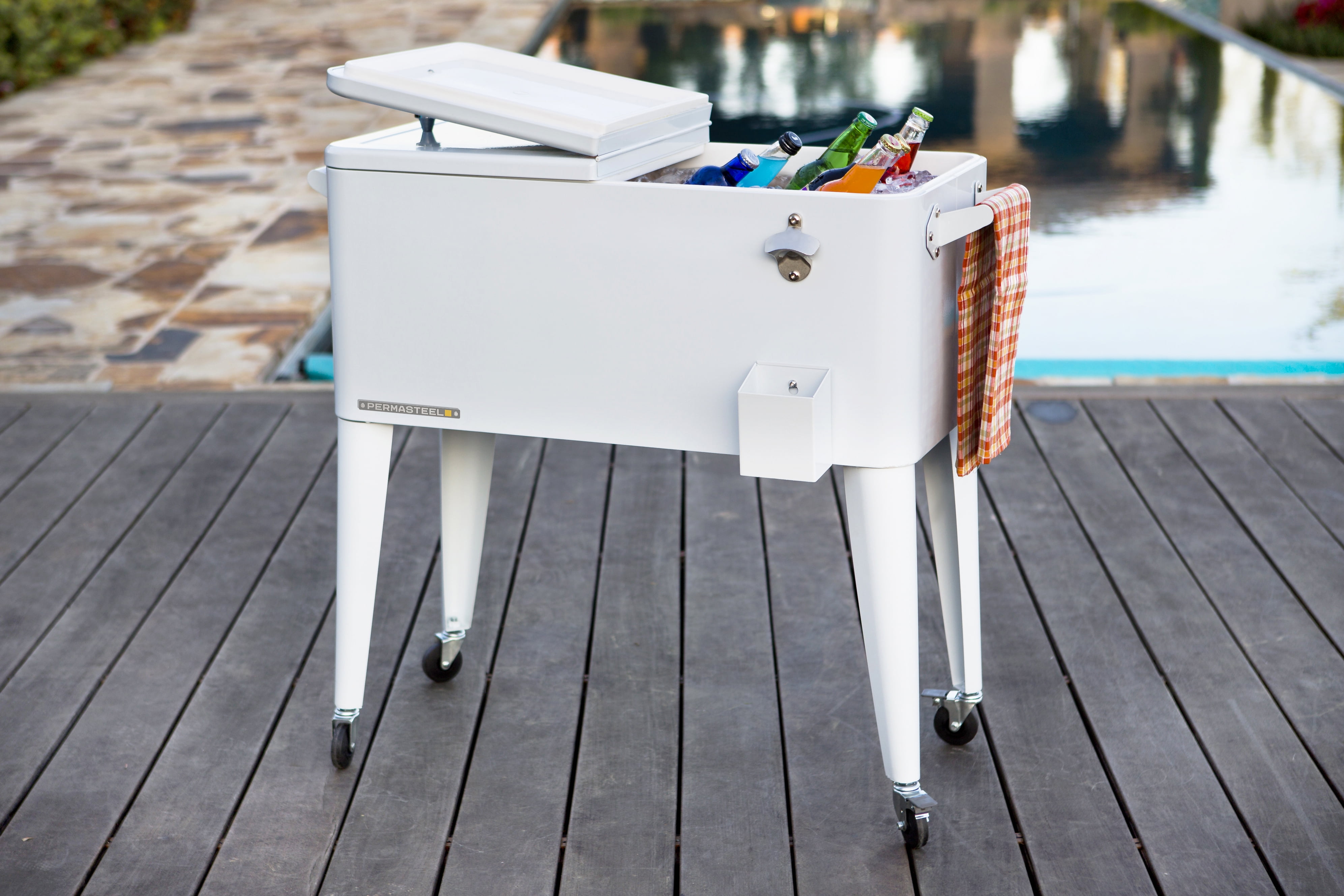 Permasteel 80-Qt Classic Outdoor Steel Patio Cooler on Wheels, Beverage ...