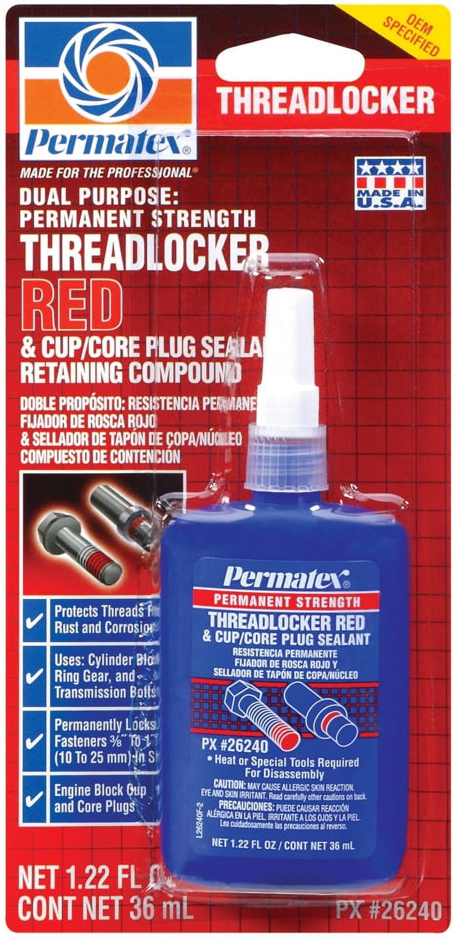 Permatex Permanent Strength Threadlocker RED CupCore Plug Sealant ...