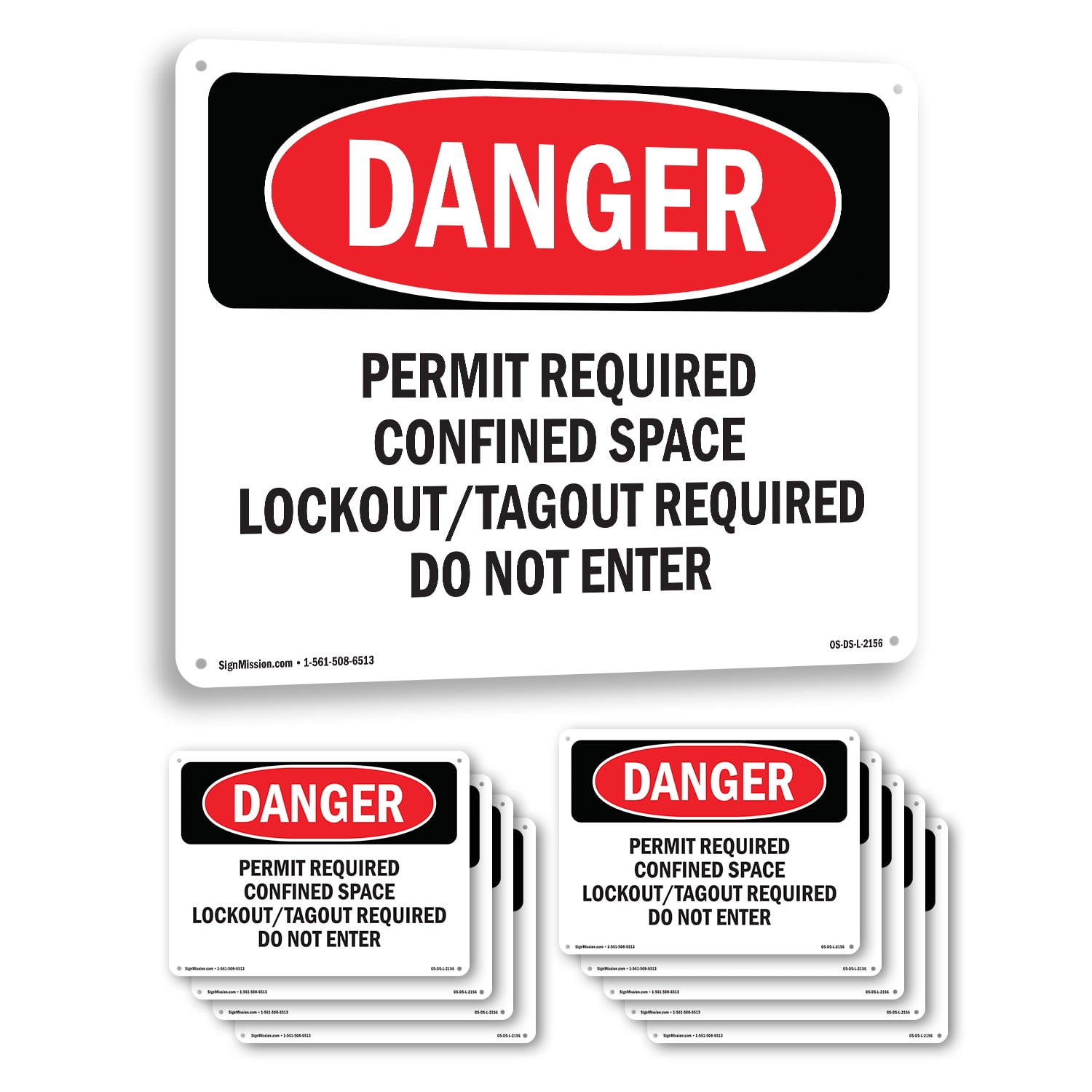 Permit Required Confined Space Lockout Tagout OSHA Danger Rigid Plastic ...