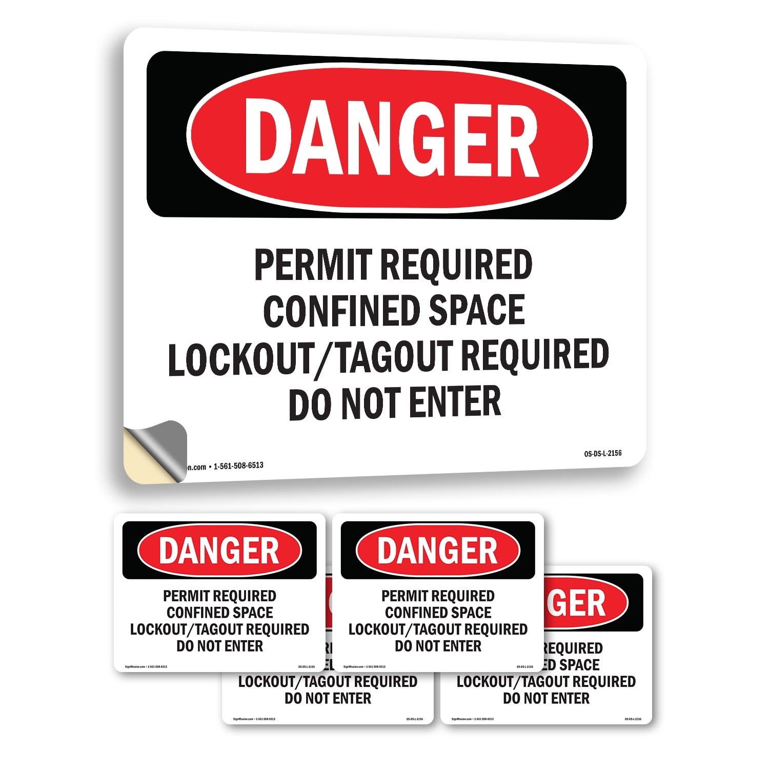 Permit Required Confined Space Lockout Tagout OSHA Danger Vinyl Decal ...