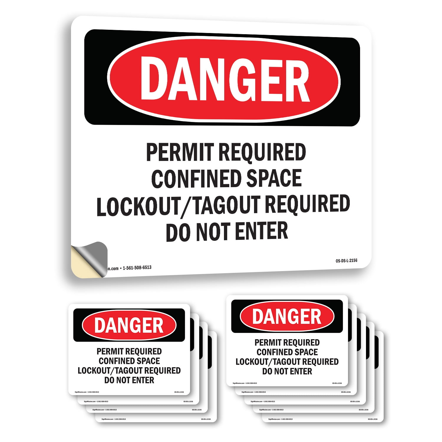 Permit Required Confined Space Lockout Tagout OSHA Danger Vinyl Decal ...