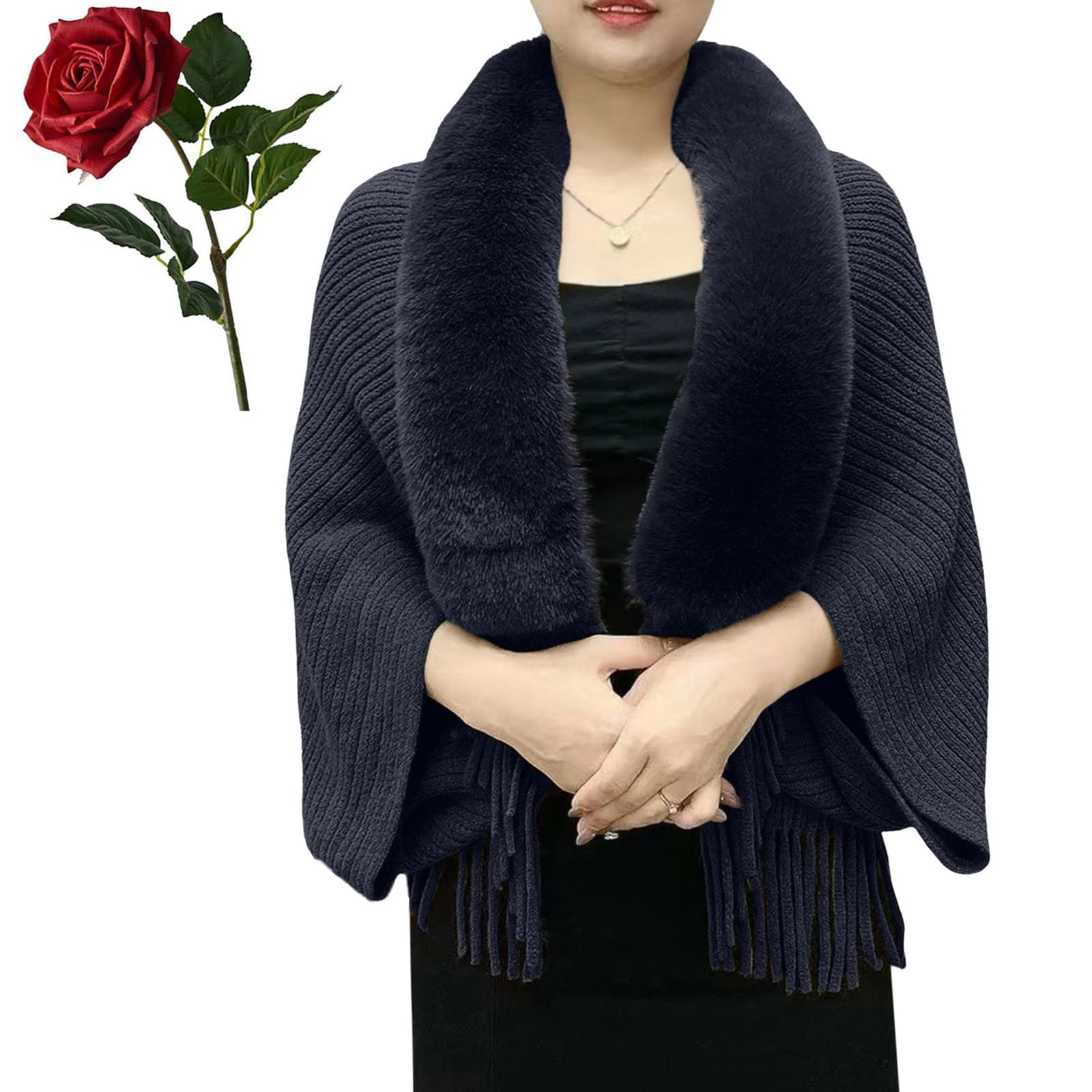 Permitime Shawl Knitting Thick Women's Loose Shawl With Collar Soft ...