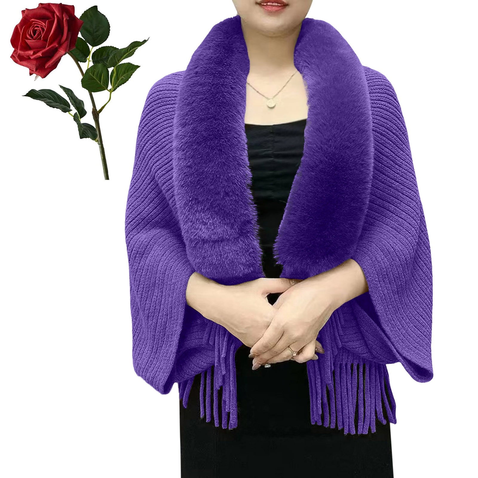 Permitime Shawl Knitting Thick Women's Loose Shawl With Collar Soft ...