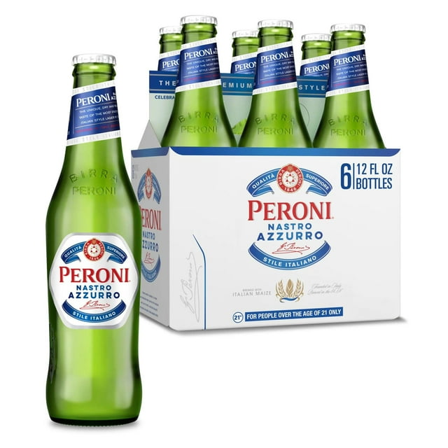 Peroni Nastro Azzurro Italian-Style Lager Beer, 6 Pack, 12 fl oz Glass ...