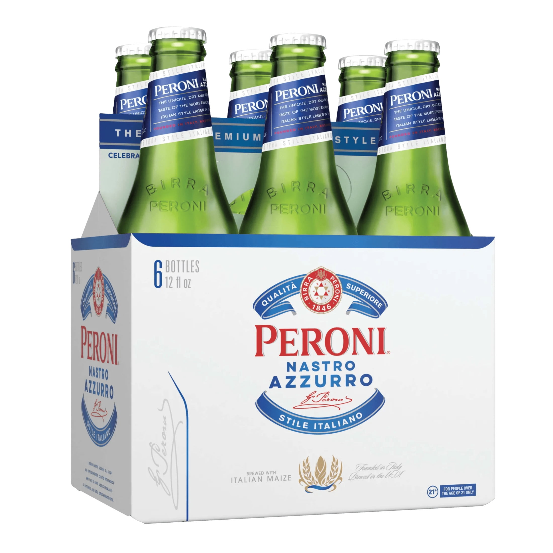 Peroni Nastro Azzurro Beer, 6 Pack, 330 ML Glass Bottles, 5.0% ABV ...