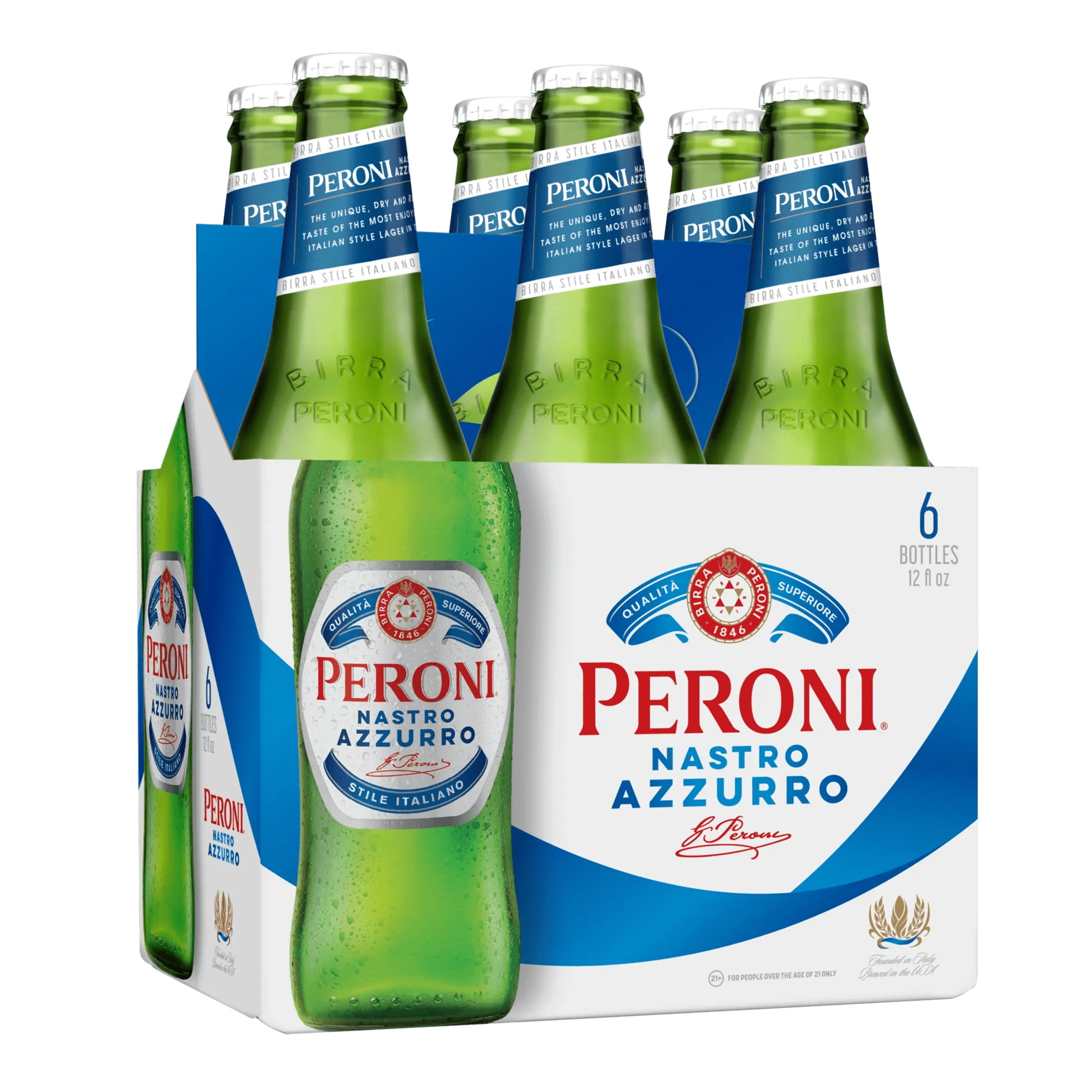 Peroni, 6 pack, 12 fl oz Glass Bottles, 5% ABV Italian-Style Lager Beer ...