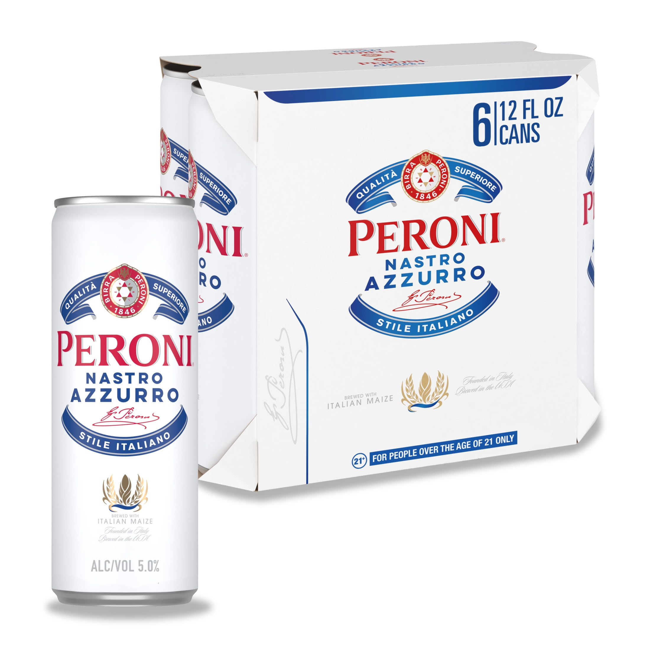 Peroni Nastro Azzurro Beer, 6 Pack, 12 fl oz Aluminum Cans, 5% ABV ...
