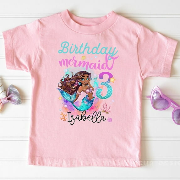 Perosonalized Birthday Black Mermaid Shirt, Little Mermaid Birthday ...