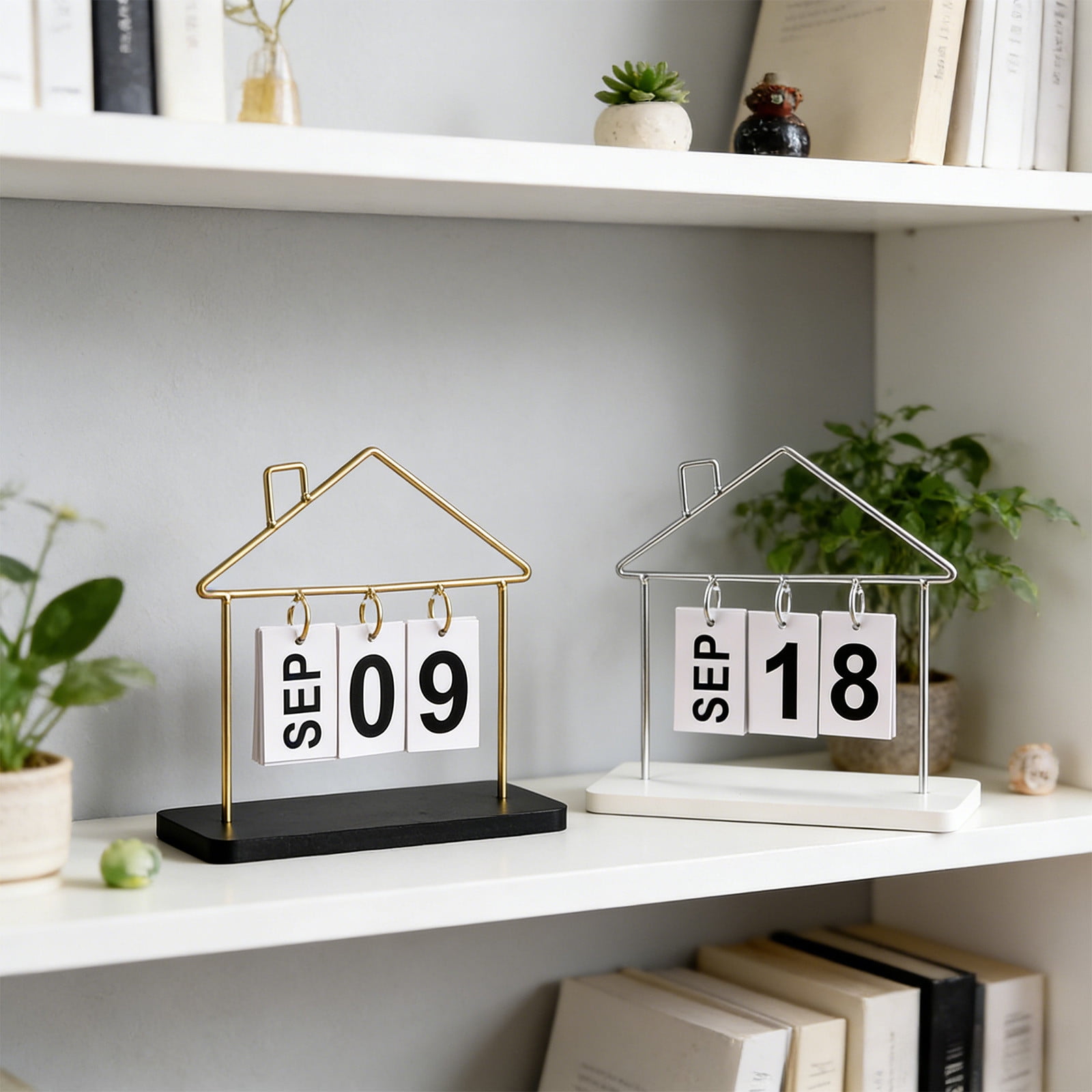 Perpetual Desk Calendar, Daily Flip Calendar with Metal & Wooden ...
