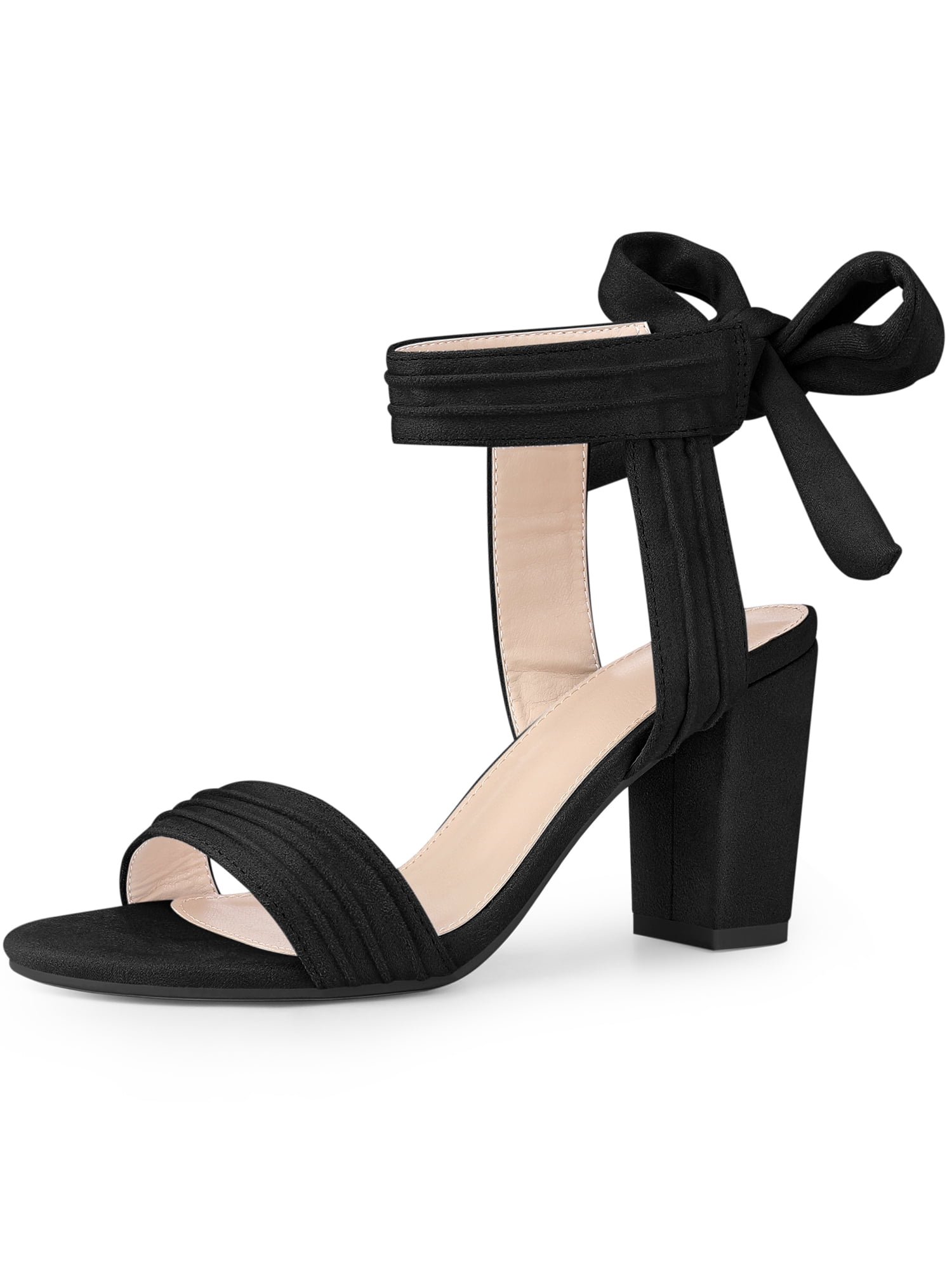 BLISSFUL STEP Back Ankle Tie Open Toe Block Heel Sandals for Women ...