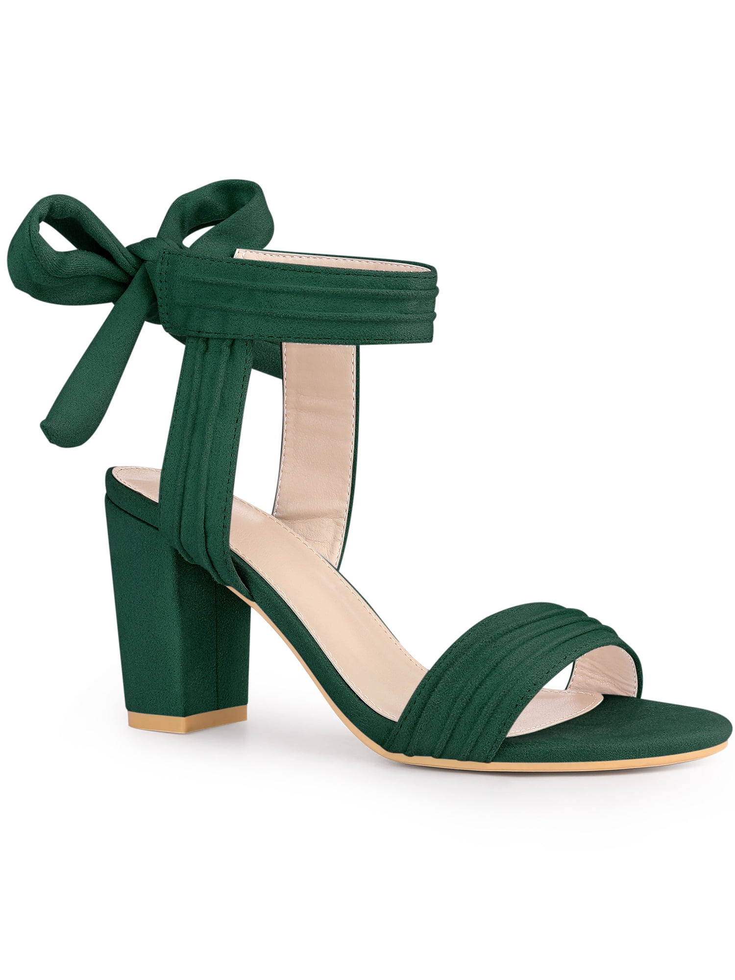 BLISSFUL STEP Back Ankle Tie Open Toe Block Heel Sandals for Women Dark ...