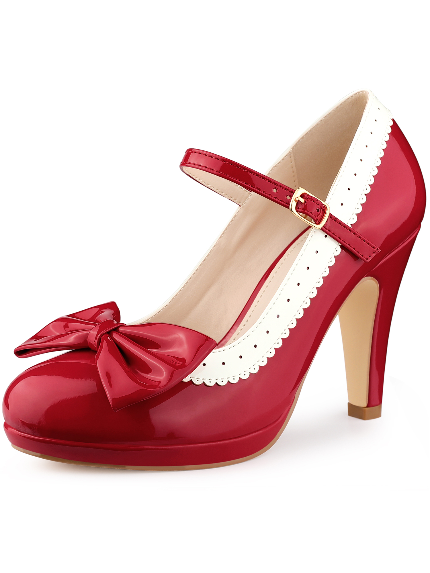 Perphy Bow Platform Ankle Strap Stiletto Heels Pumps for Women Red 8.5 ...