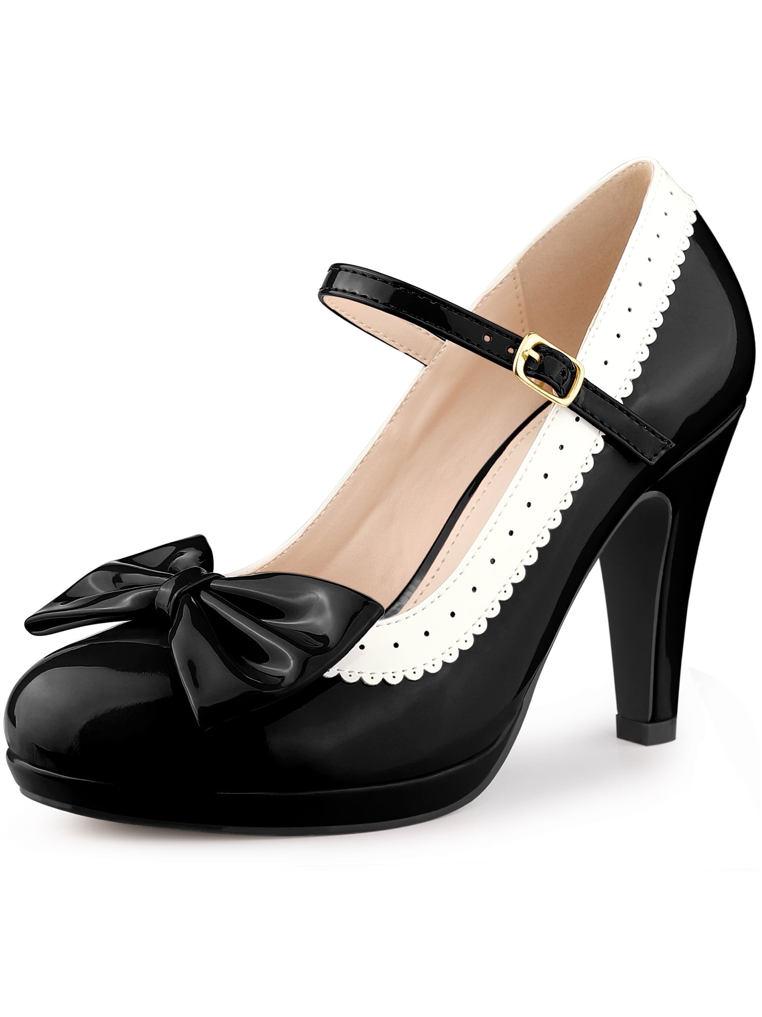 BLISSFUL STEP Women's Mary Jane Pumps Ankle Strap Bow Decor Closed Toe ...