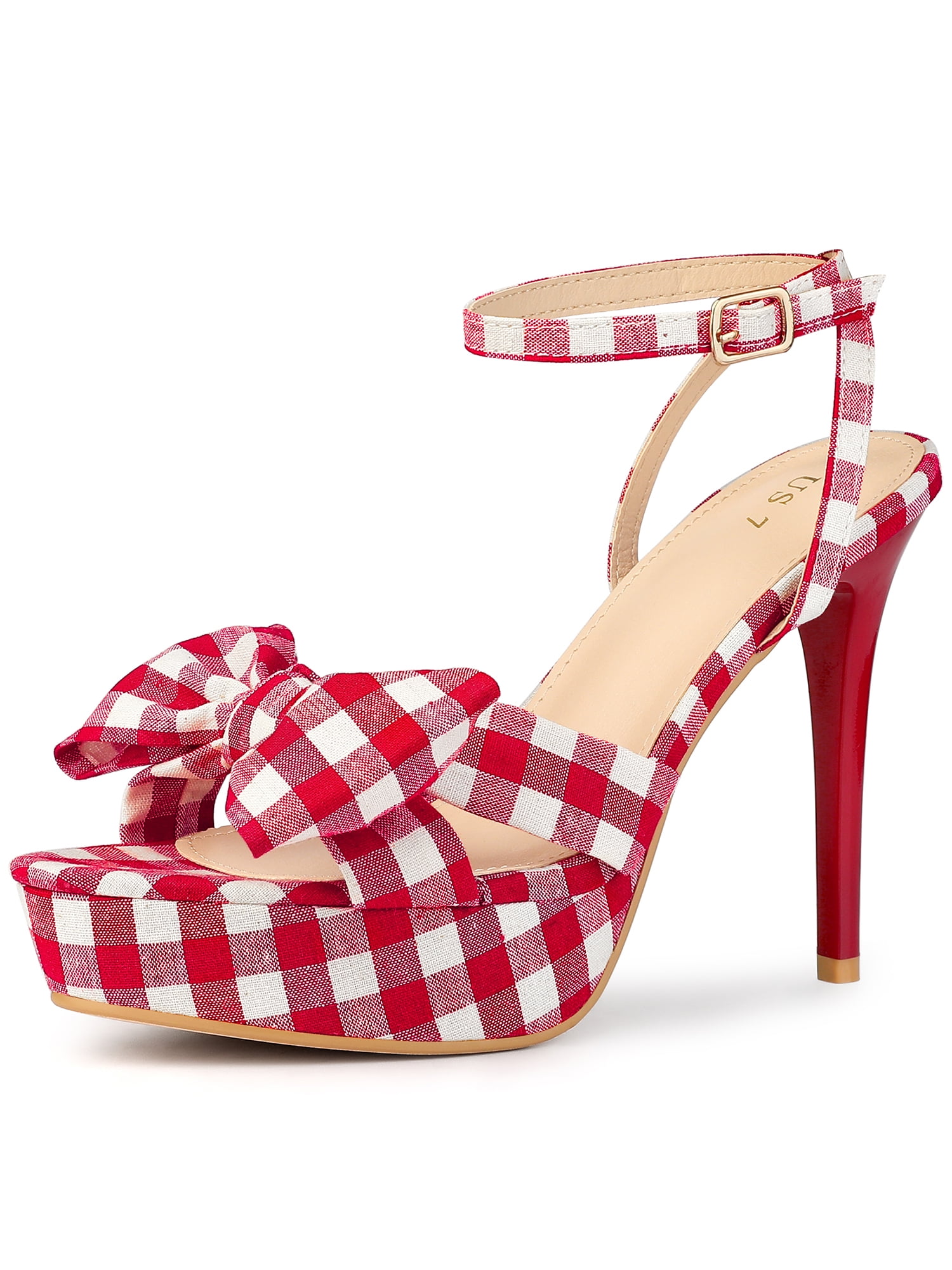 Perphy Bow Platform Stiletto Heel Plaid Sandals for Women - Walmart.com