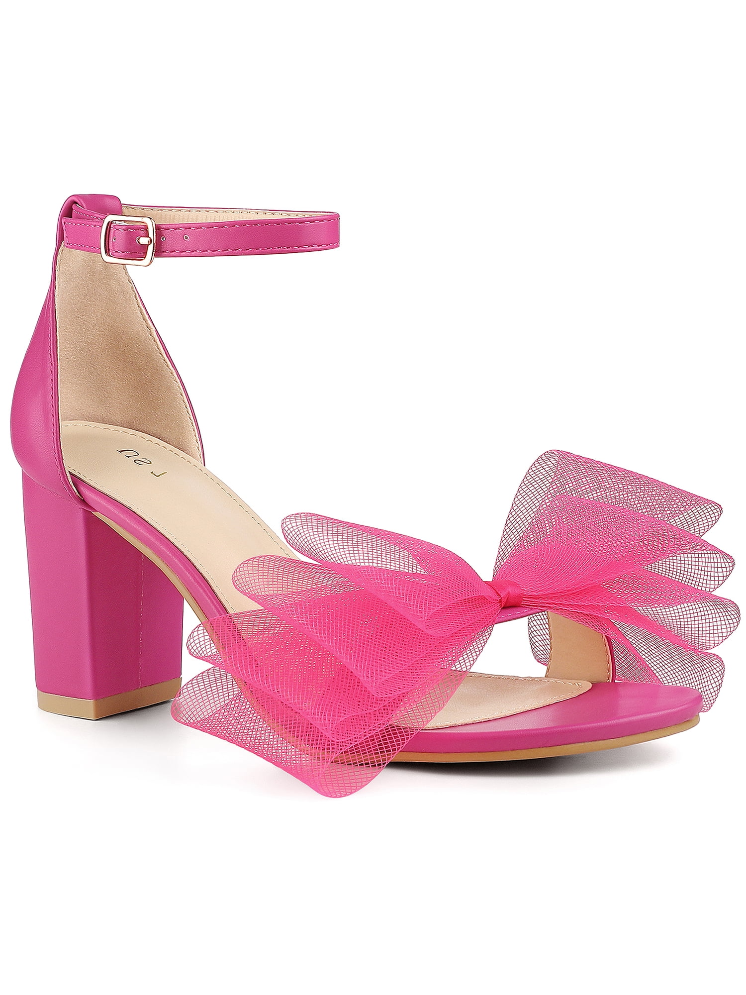 Perphy Bow Tie Ankle Strap Block High Heels Sandals for Women Hot Pink ...
