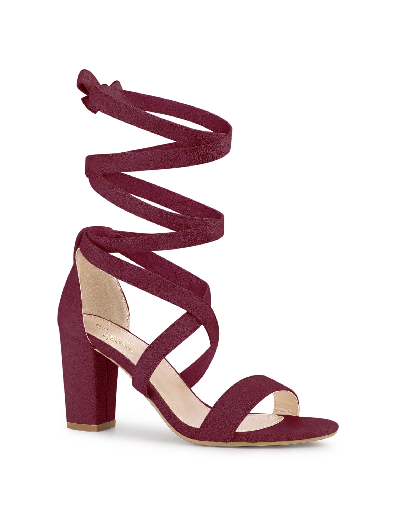 BLISSFUL STEP Crisscross Lace Up Mid Block Heels Sandals for Women ...