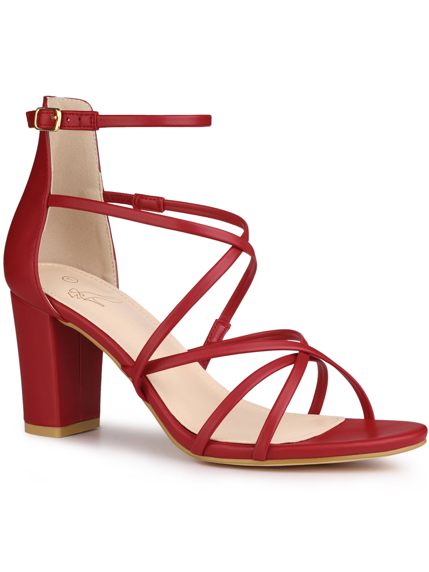 BLISSFUL STEP Crisscross Strappy Strap Chunky Heel Sandals for Women ...