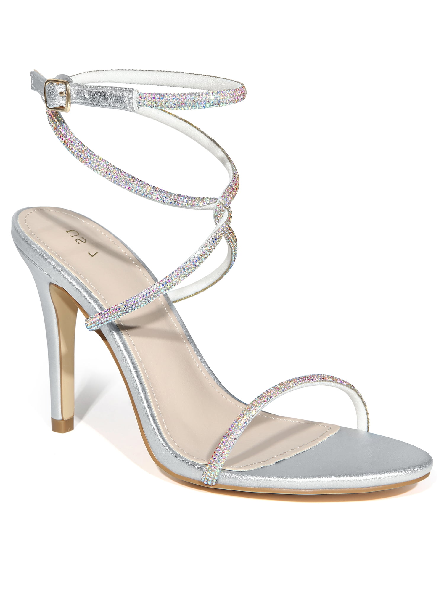 BLISSFUL STEP Crystal Rhinestones Crisscross Strappy Stiletto Heeled ...