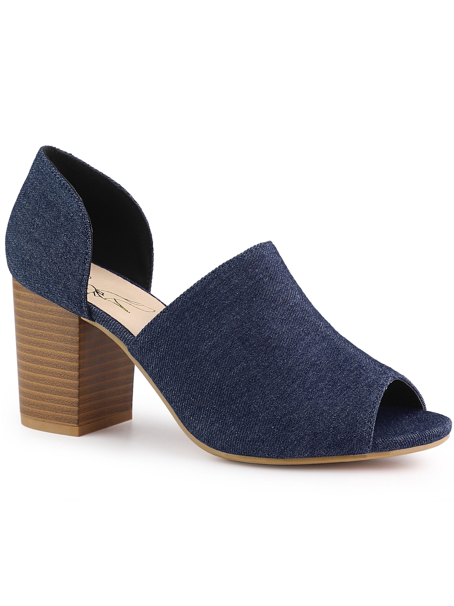 BLISSFUL STEP Denim Open Toe Chunky Heel Slide Sandals - Walmart.com
