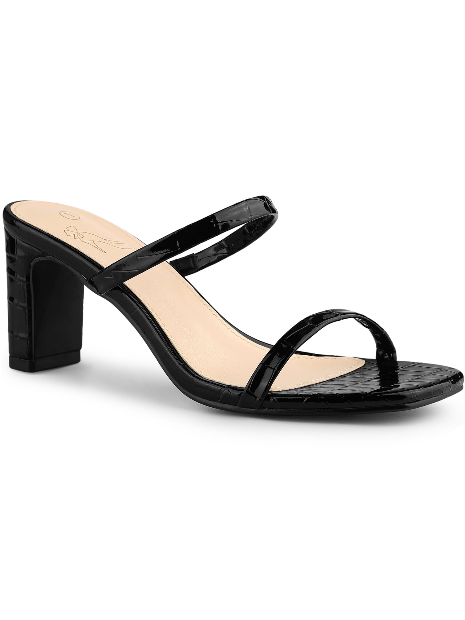 BLISSFUL STEP Square Toe Dual Strap Block Heel Slide Sandals for Women ...
