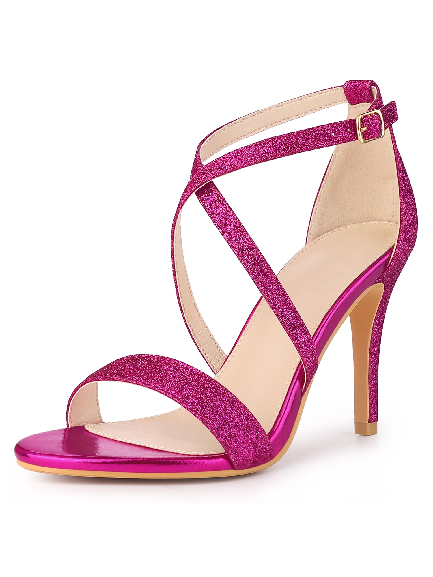 BLISSFUL STEP Glitter Crisscross Strap Stiletto High Heels Sandals for ...