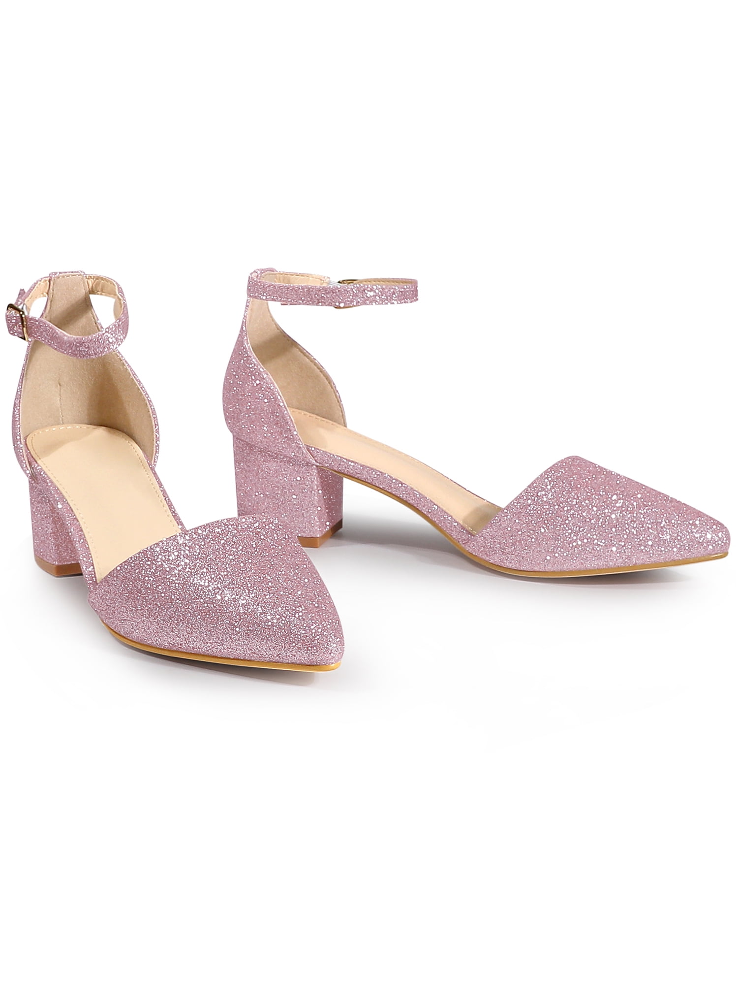 BLISSFUL STEP Easter Glitter Pointed Toe Pumps Ankle Strap Buckle ...