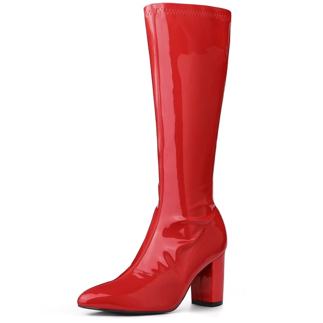 Perphy Go Go Boot Pointed Toe Side Zip Chunky Heels Knee High Boots for ...