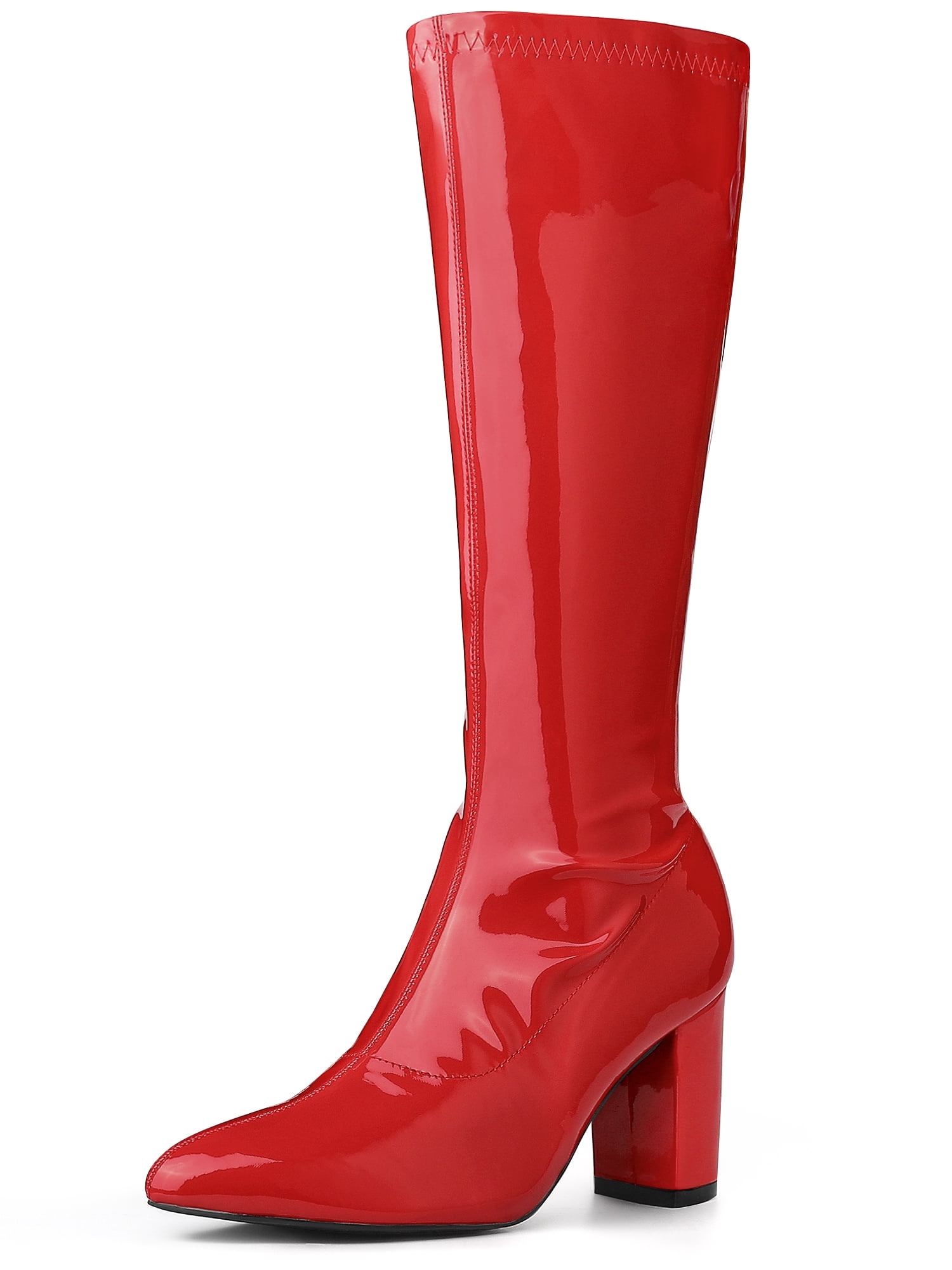 BLISSFUL STEP Women's GoGo Boot Block Heels Knee High Boots Orange Red ...