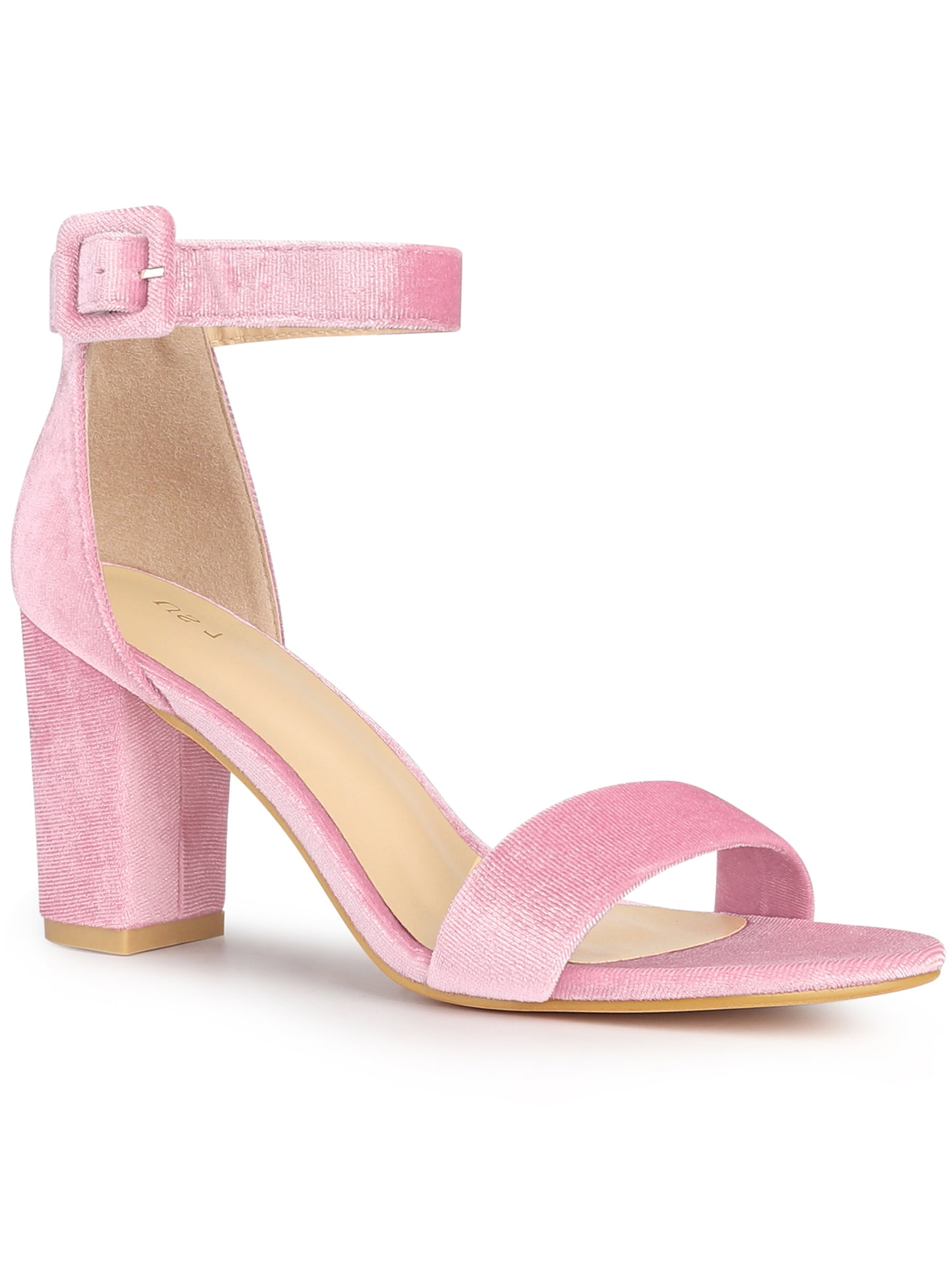 BLISSFUL STEP High Block Heel Buckle Ankle Strap Sandals for Women Pink ...