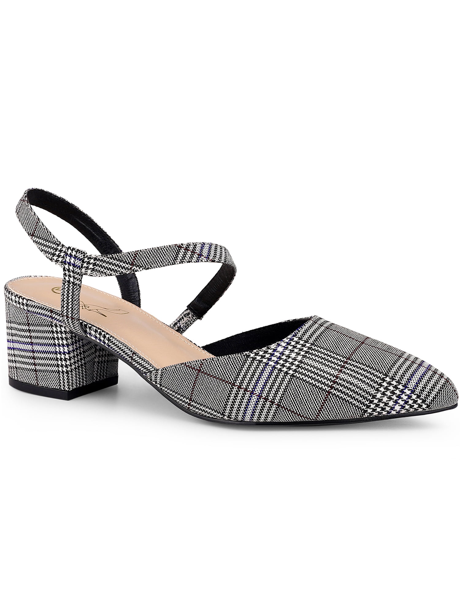 BLISSFUL STEP Houndstooth Slip on Block Heels Mules for Women Black ...