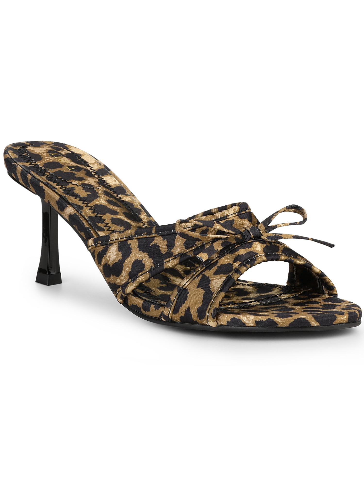BLISSFUL STEP Knot Open Toe Slip On Mules Satin Stiletto Heel Sandals ...