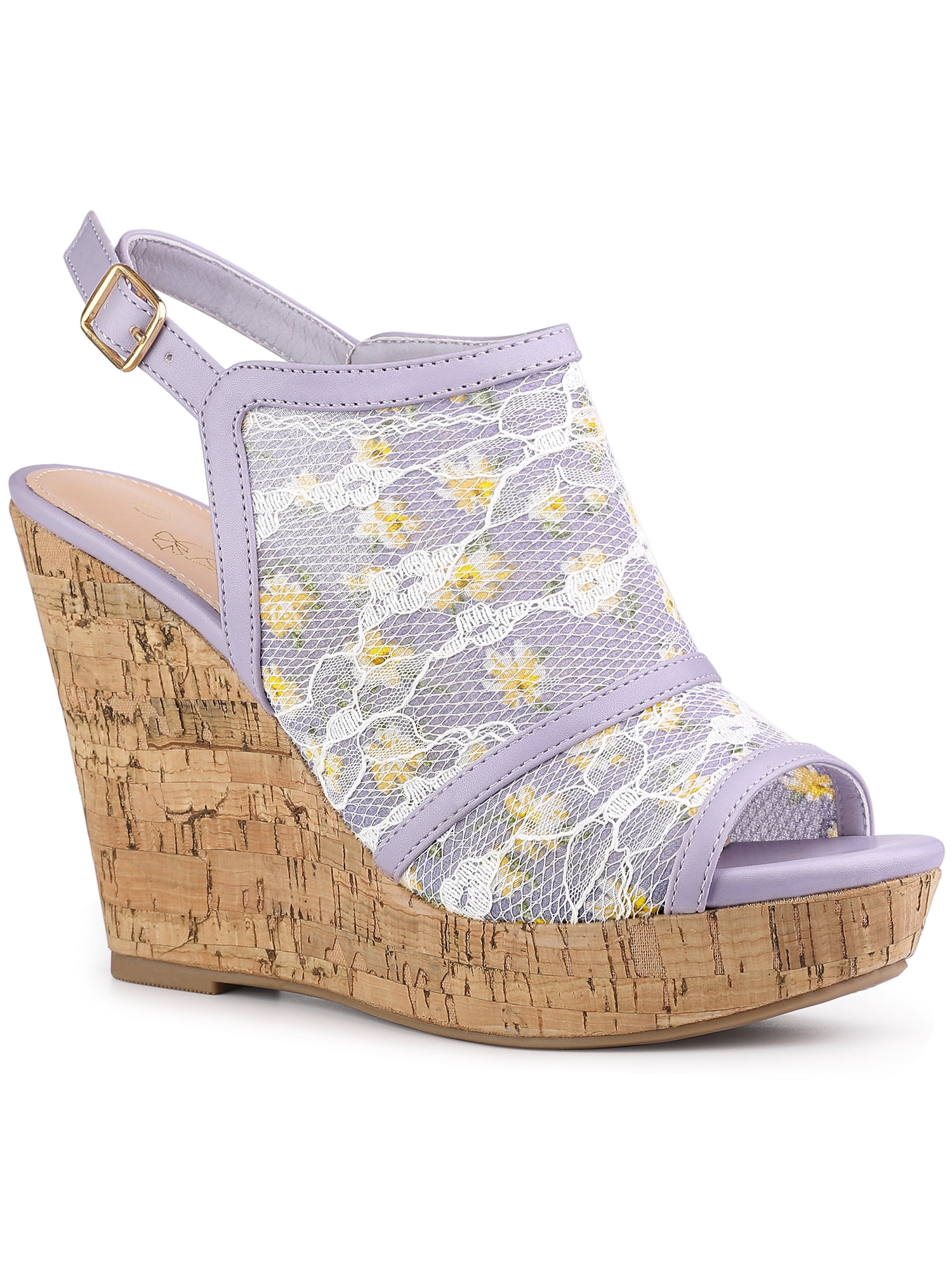 Perphy Lace Platform Heel Slingback Wedges Sandals for Women - Walmart.com