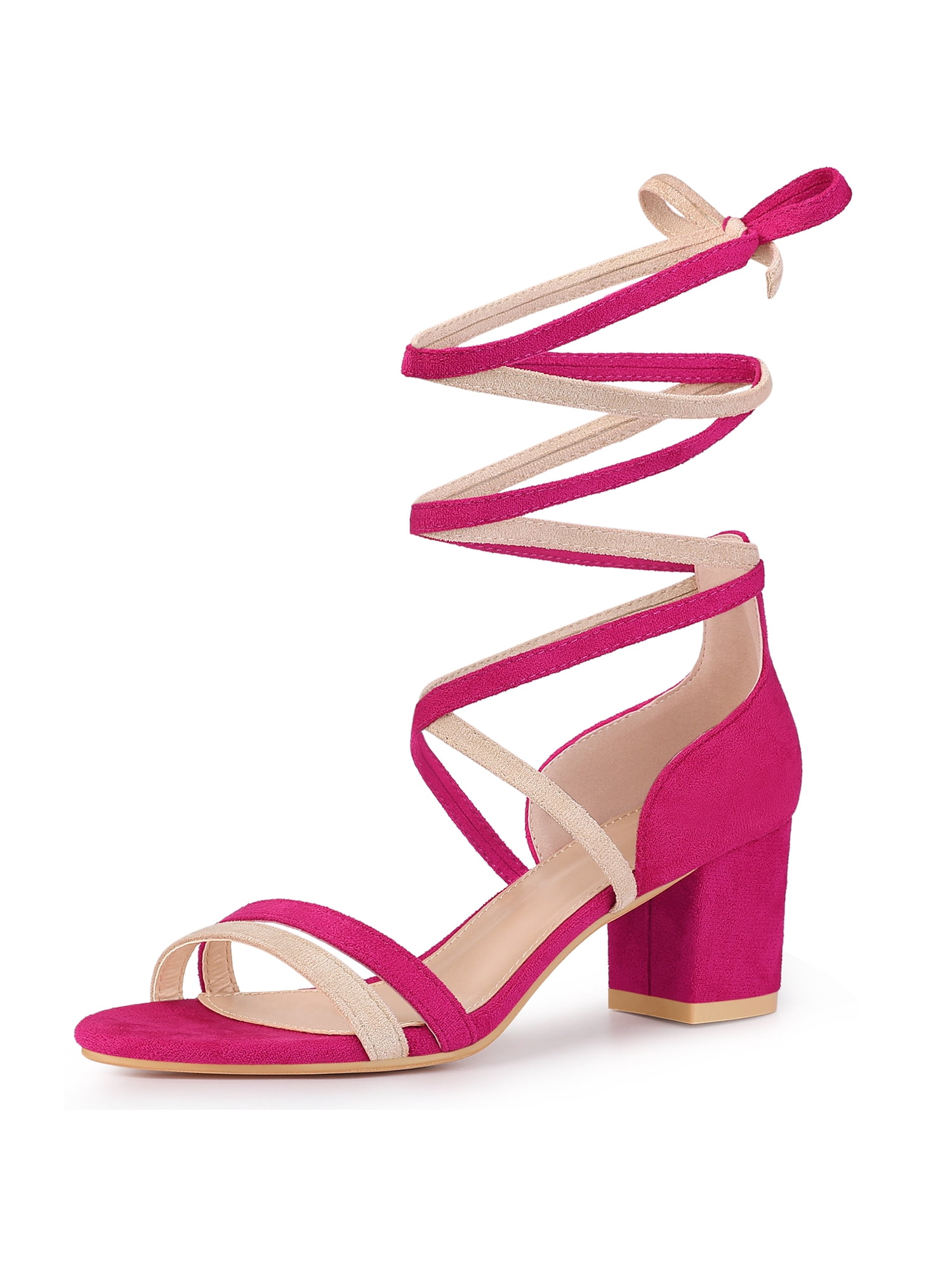 Perphy Lace Up Contrasting Colors Open Toe Block Heel Sandals for Women ...