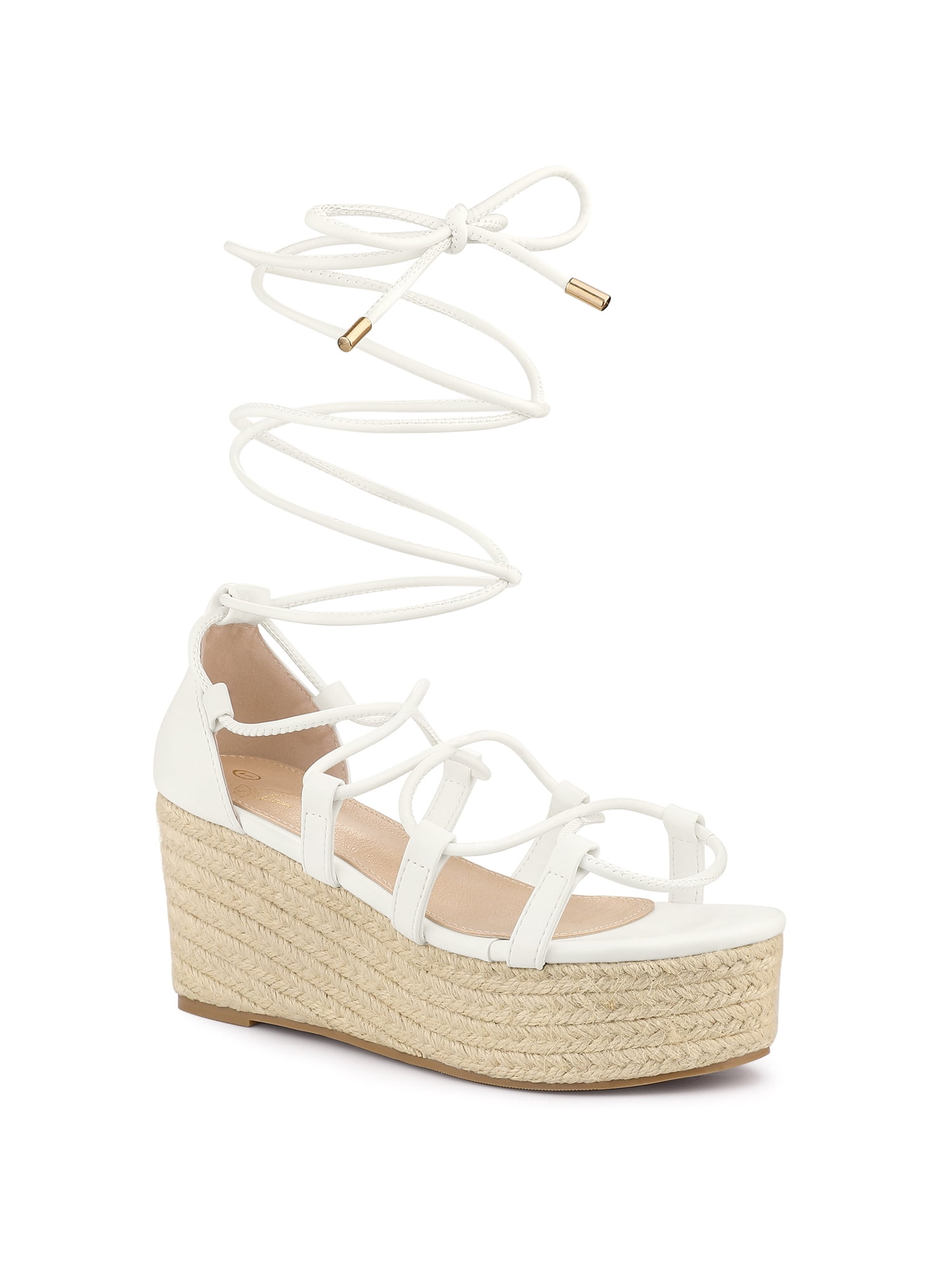 Perphy Lace Up Platform Wedge Heel Strappy Sandals for Women White 6 ...