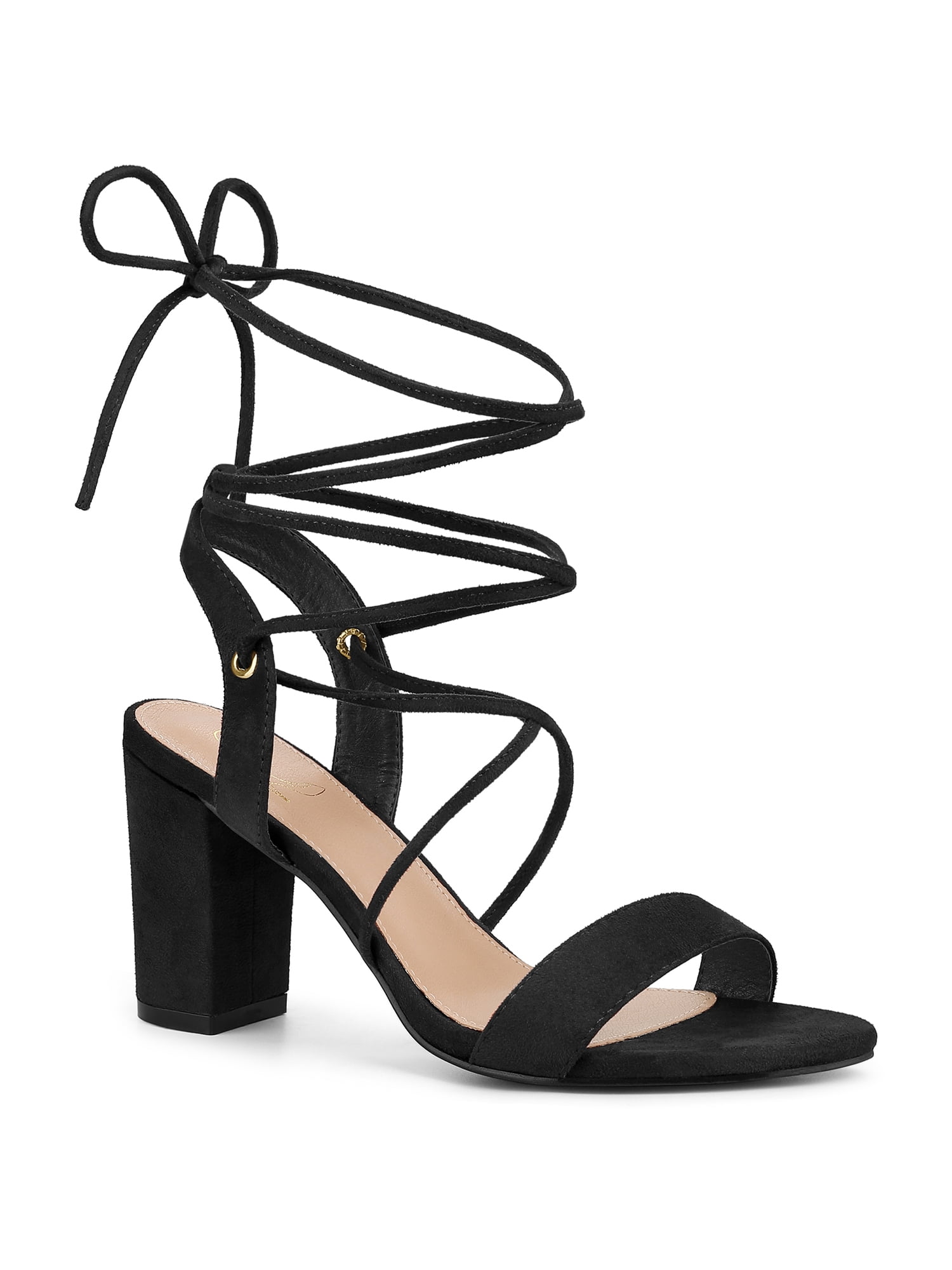 BLISSFUL STEP Lace Up Slingback Block High Heels Sandals for Women ...